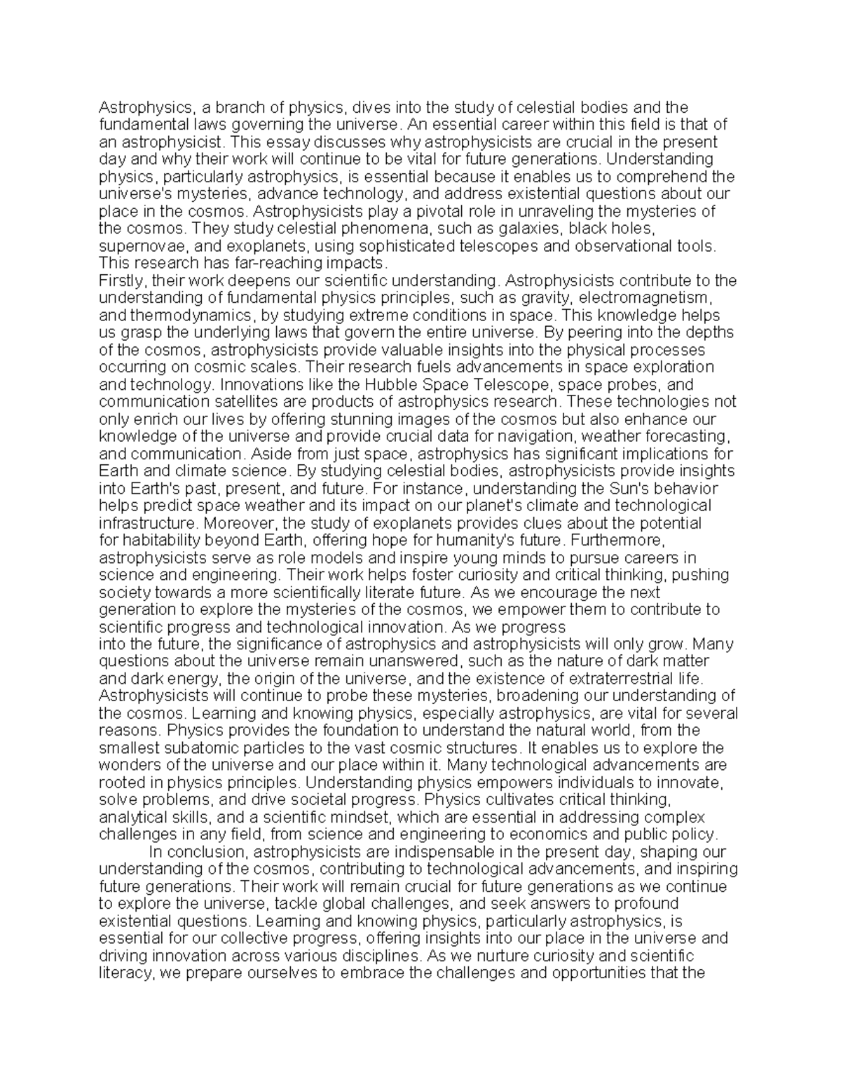 Essay - Astrophysics, a branch of physics, dives into the study of ...