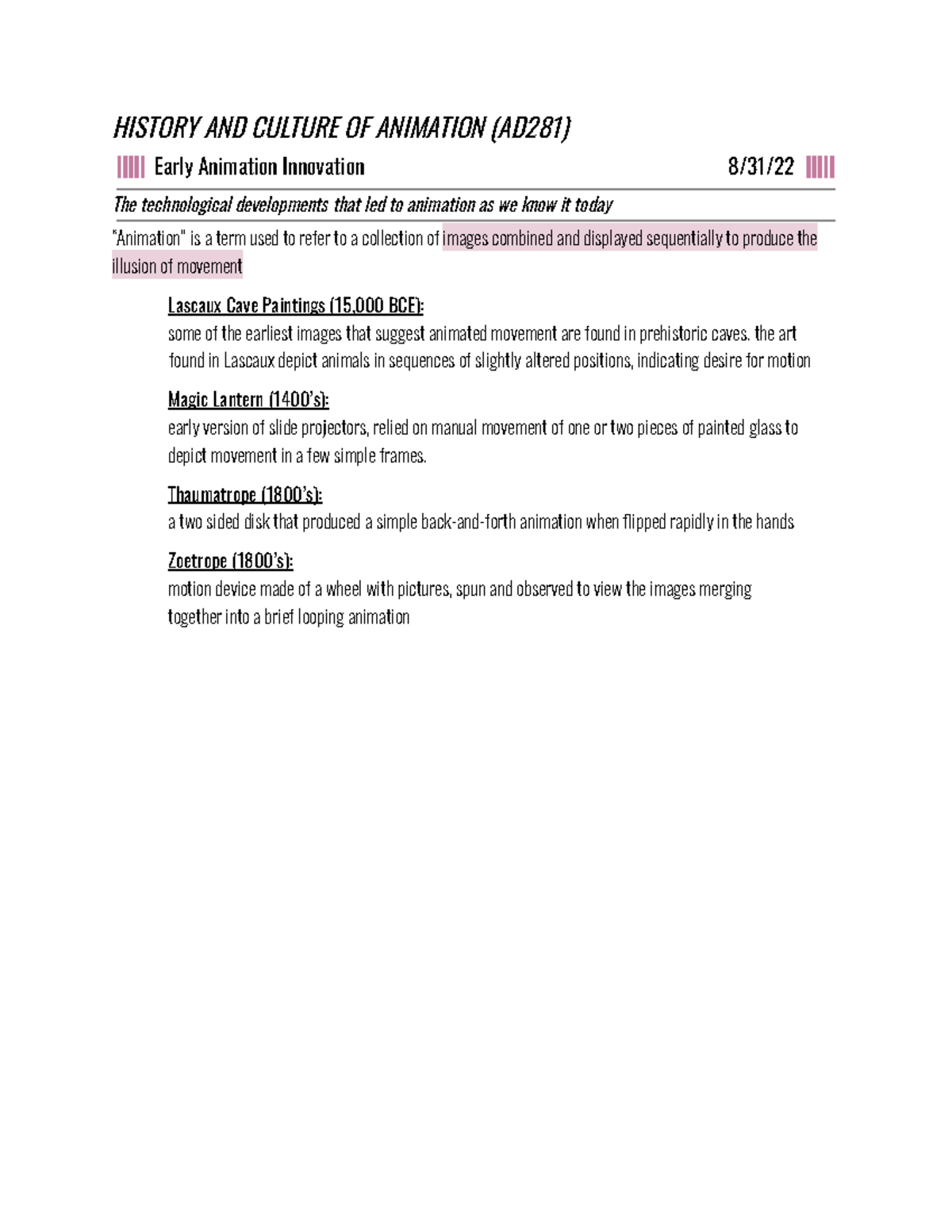 AD281-2 - Early animation tools, lecture 2 - HISTORY AND CULTURE OF ...