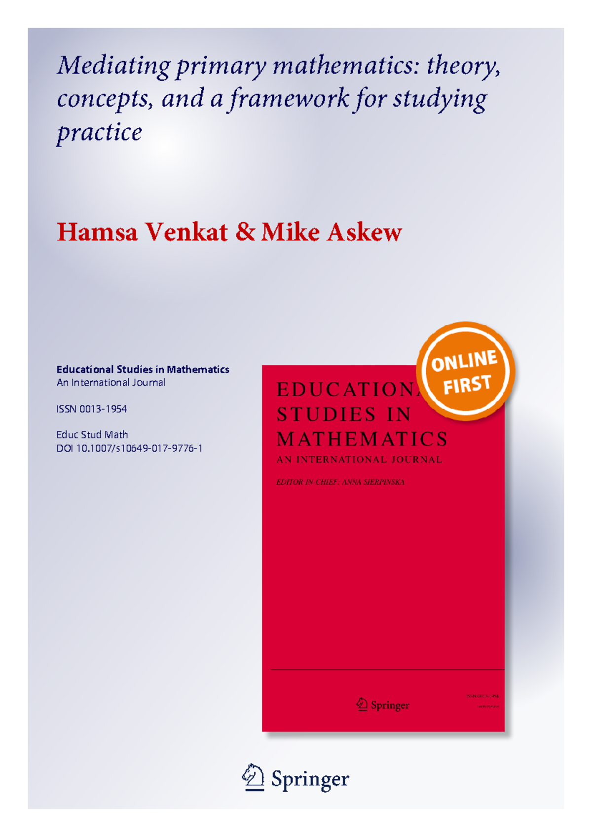 MPM - Issues in math - 1 2 3 Educational Studies in Mathematics An ...