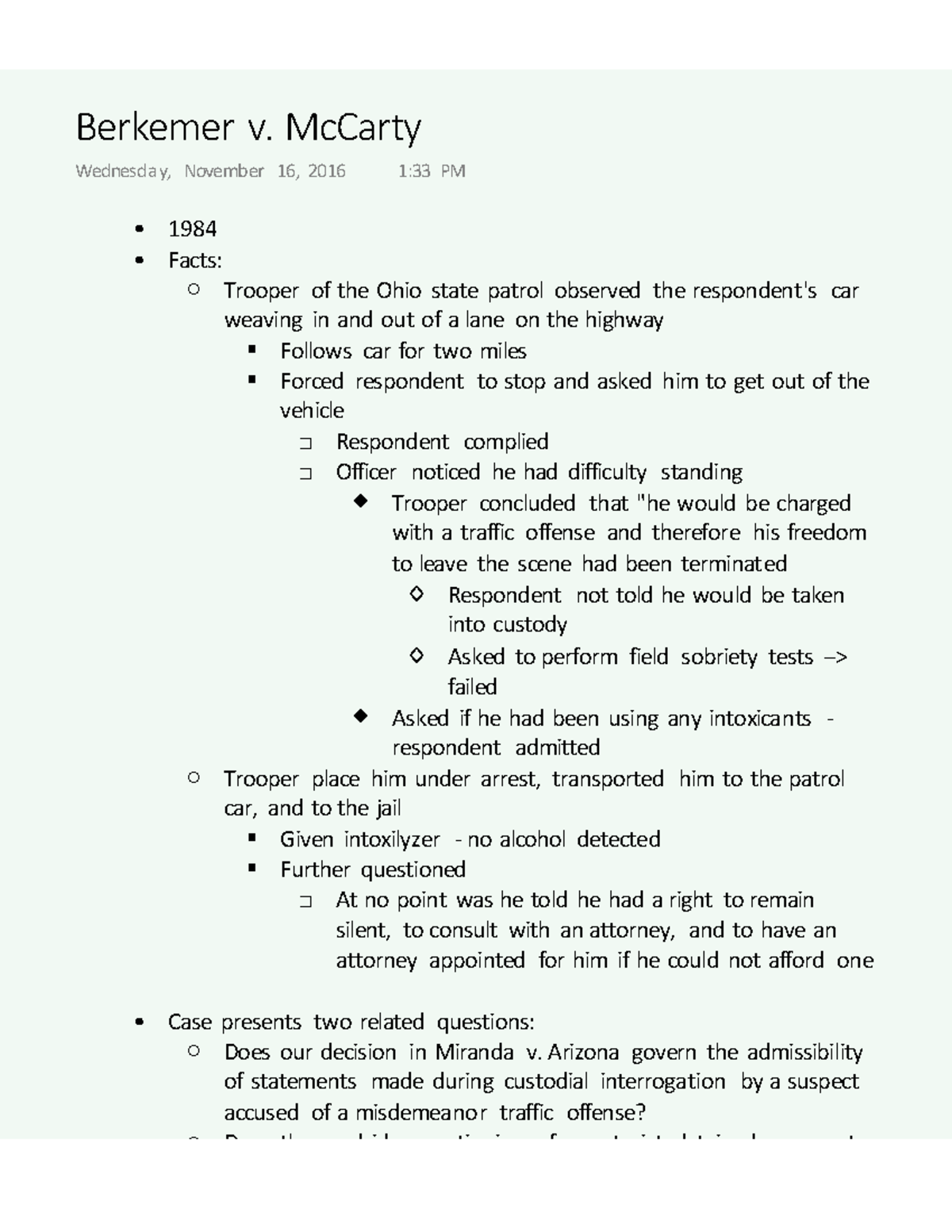 Berkemer v. McCarty - Studocu