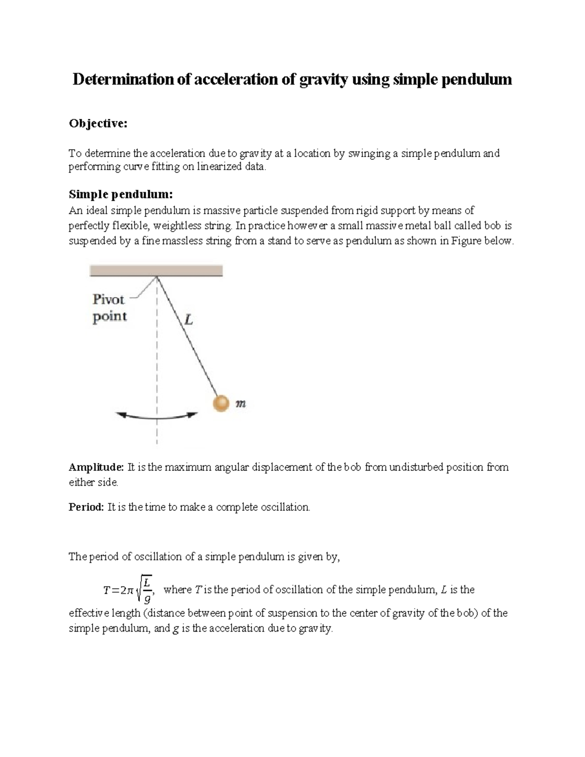 Simple Pendulum 5 25 2021 - Determination of acceleration of gravity ...