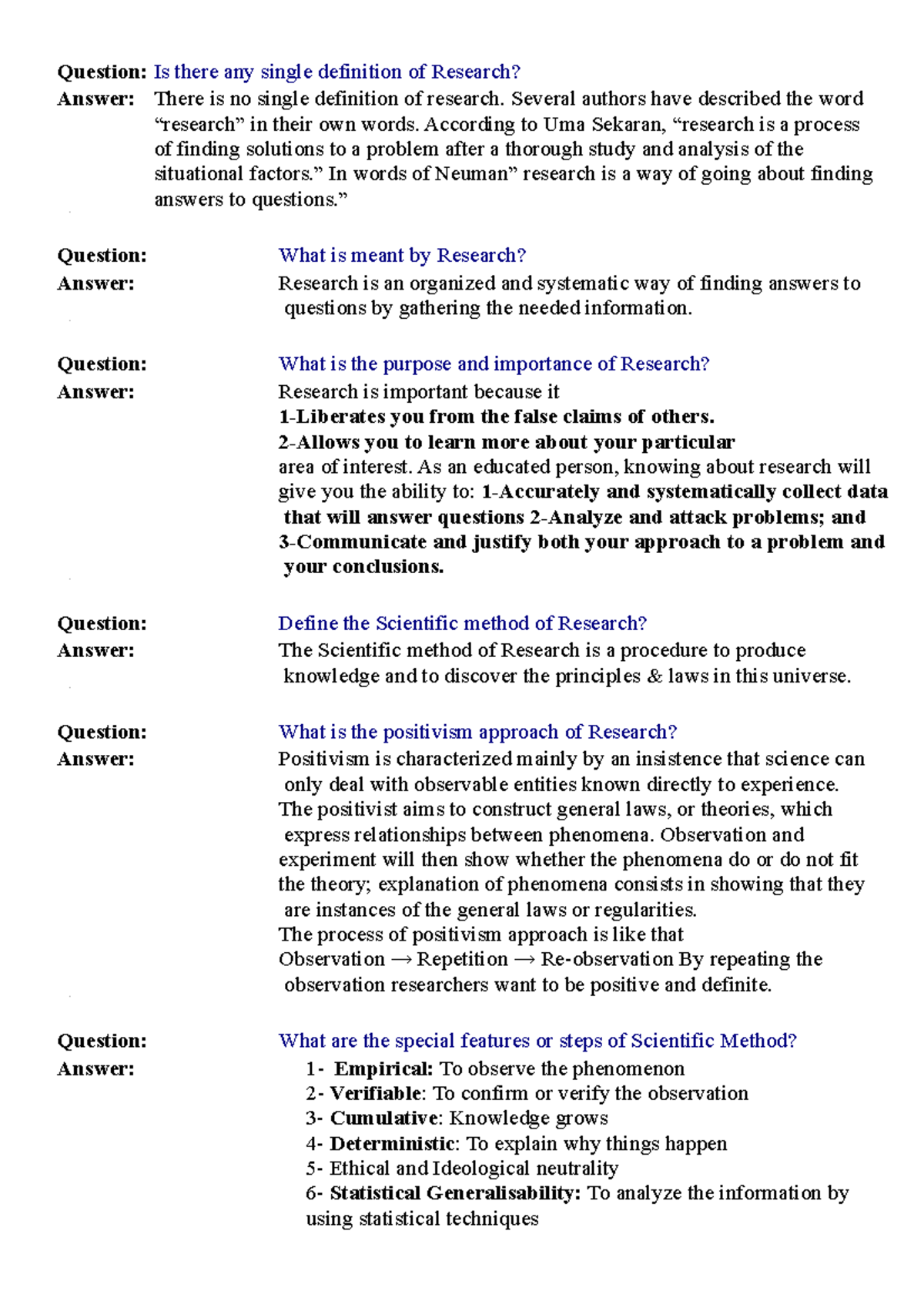 Research method FAQS - Lecture notes all - Question:Is there any single ...