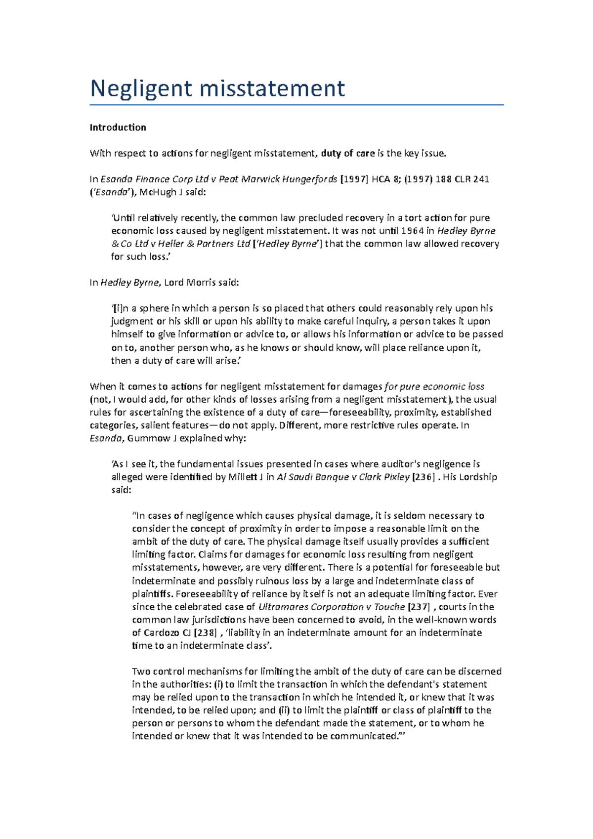 Negligent misstatement - Negligent misstatement Introduc)on With ...