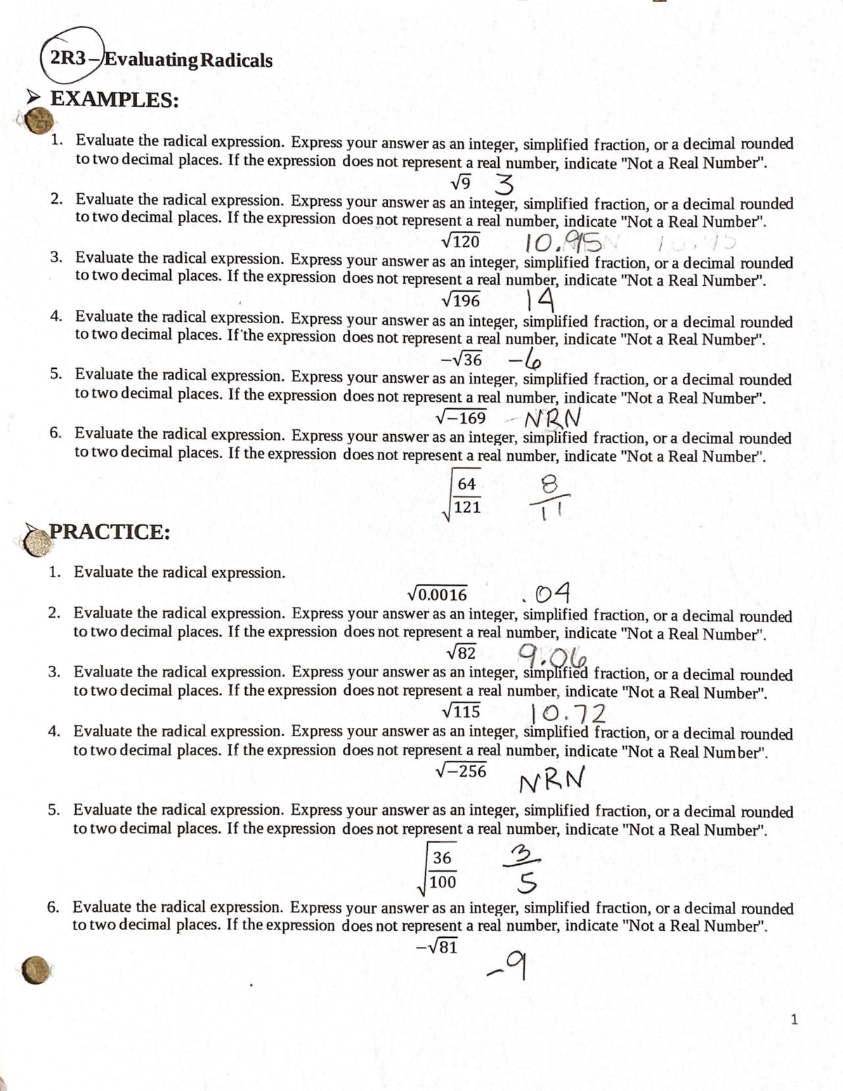 Evaluating radicals - Algebra - MATH 1105 - Studocu