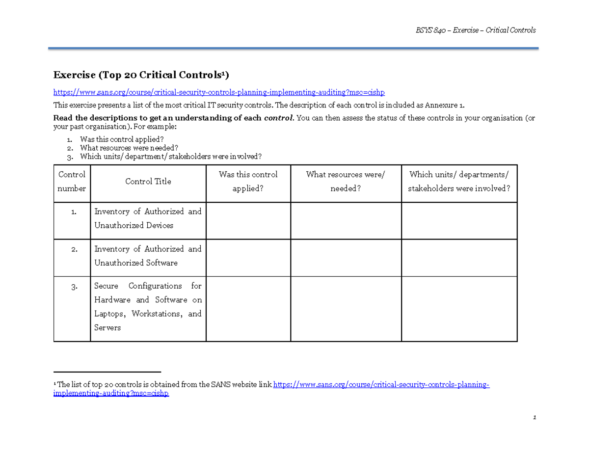 Exercise - Top 20 Critical Controls - V2 - Exercise (Top 20 Critical ...