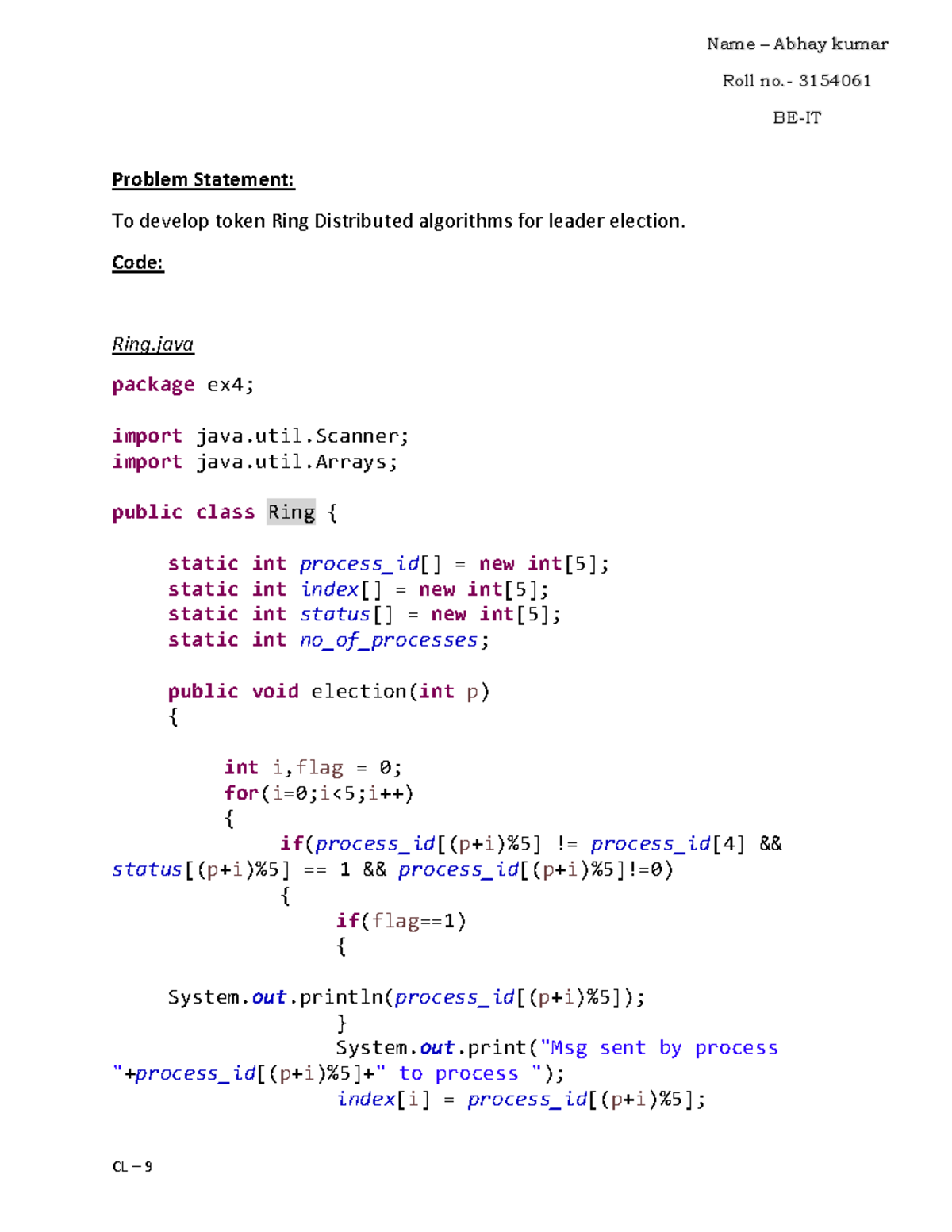 information technology pdf - Problem Statement: To develop token Ring ...