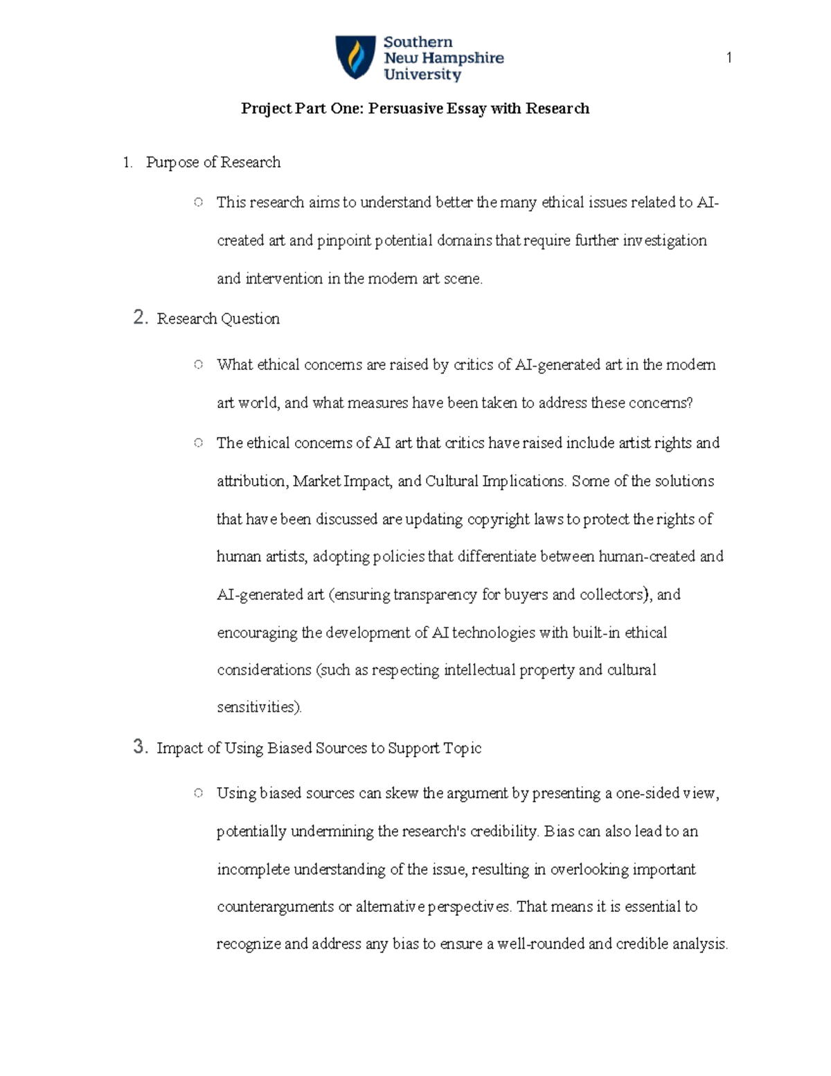 ENG 190 Project Part One Persuasive Essay with Research - Project Part ...