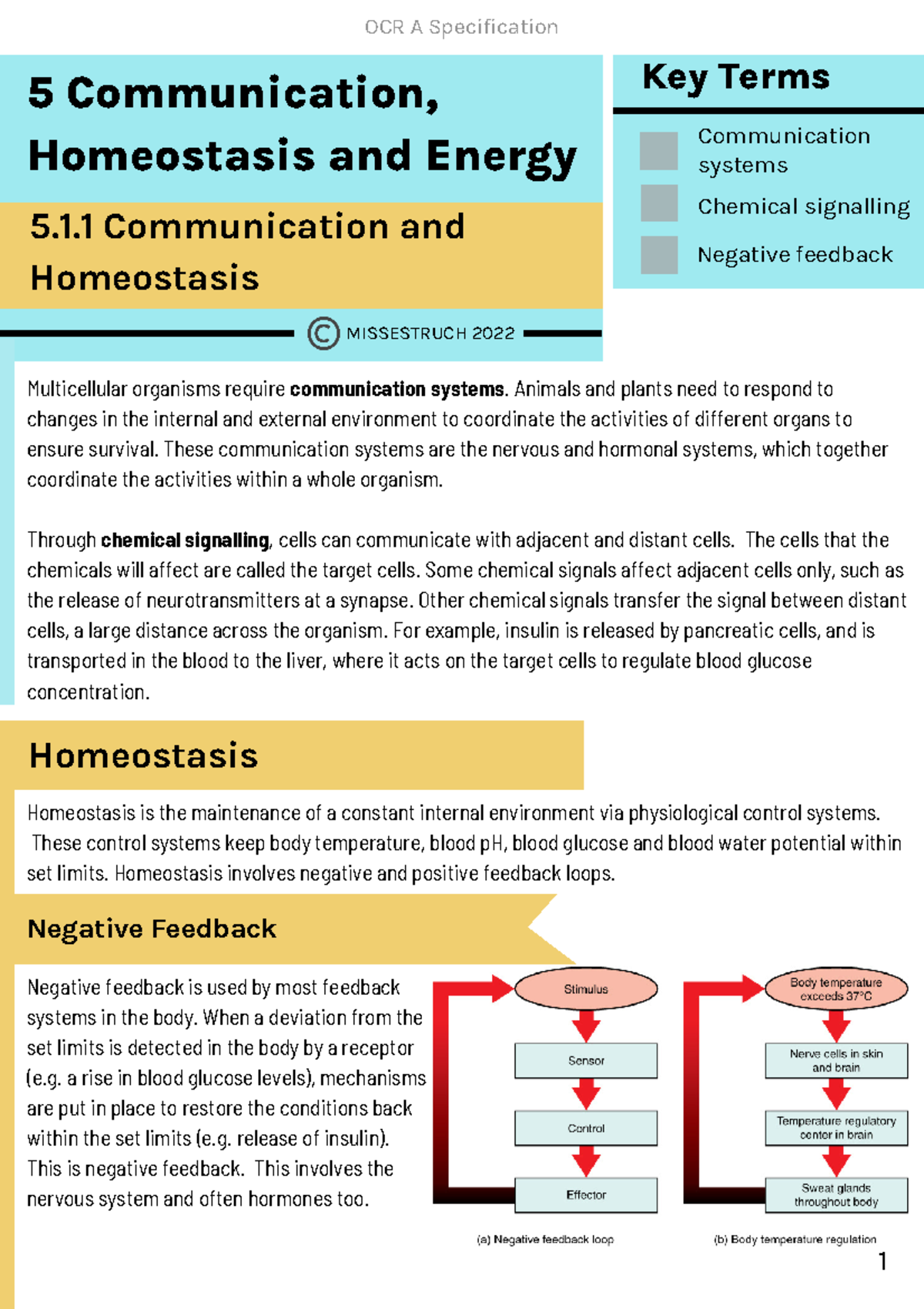 5 Communication, Homeostasis and Energy - OCR A Specification 5 Communication, Homeostasis and ...