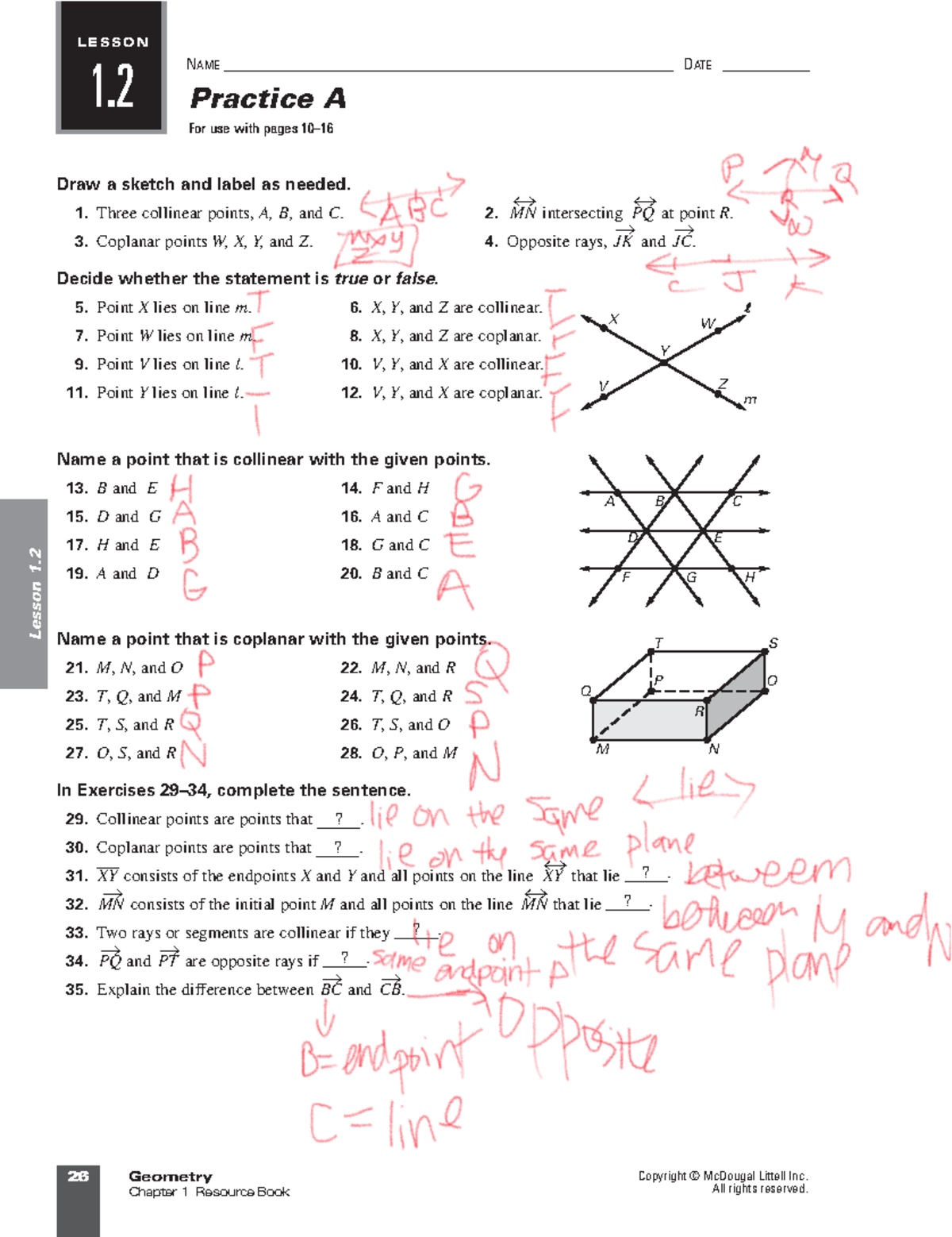 Geometry practice with answers - 26 Geometry Chapter 1 Resource Book ...