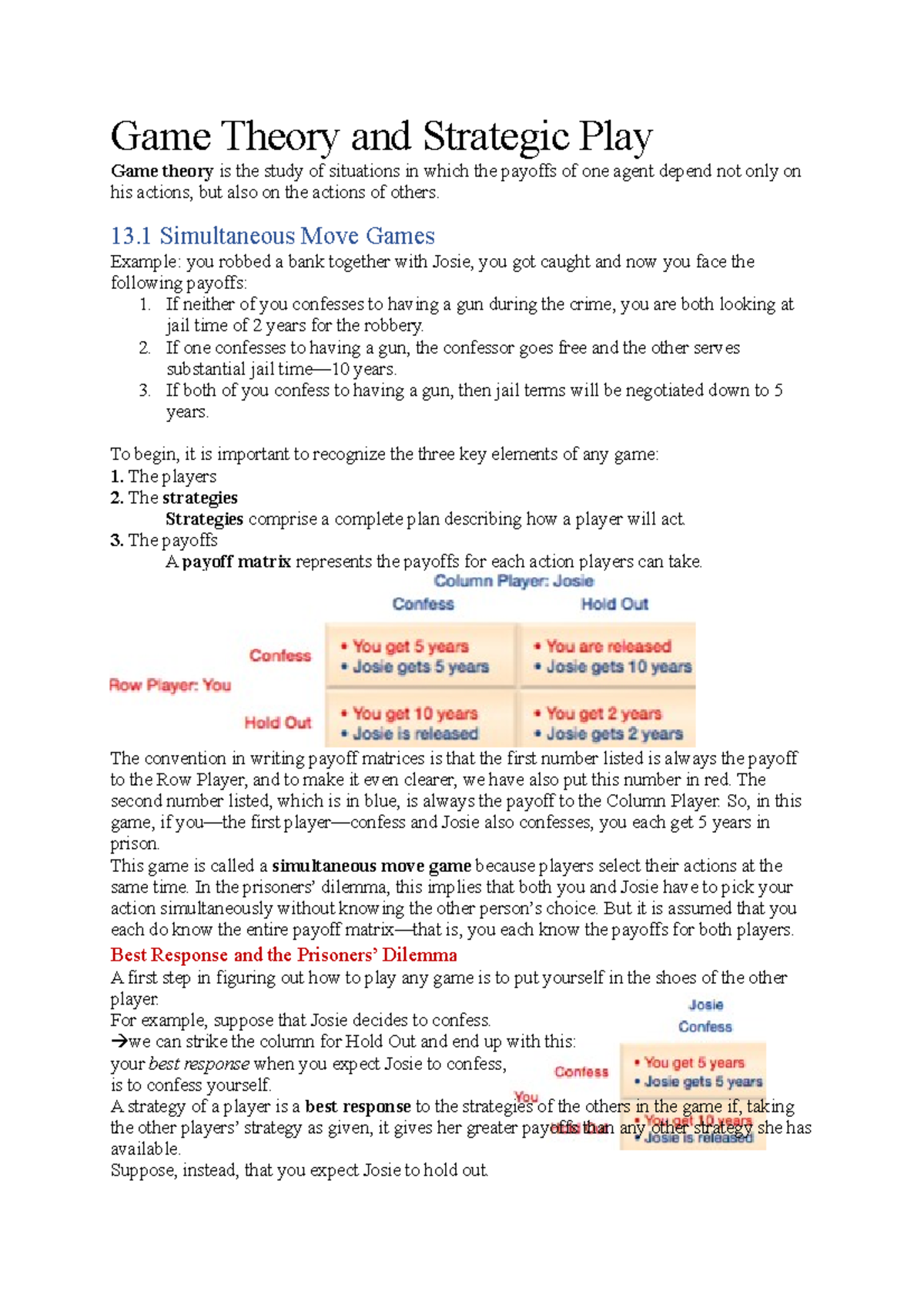 Game Theory and Strategic Play - 13 Simultaneous Move Games Example ...