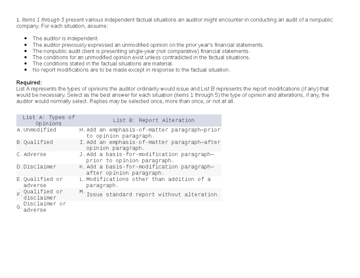 47288798 - Tutorial - 1. Items 1 through 5 present various independent ...
