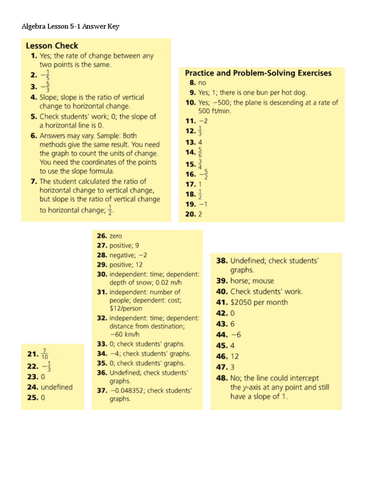 Algebra Lesson 5-1 Answer Key - Studocu