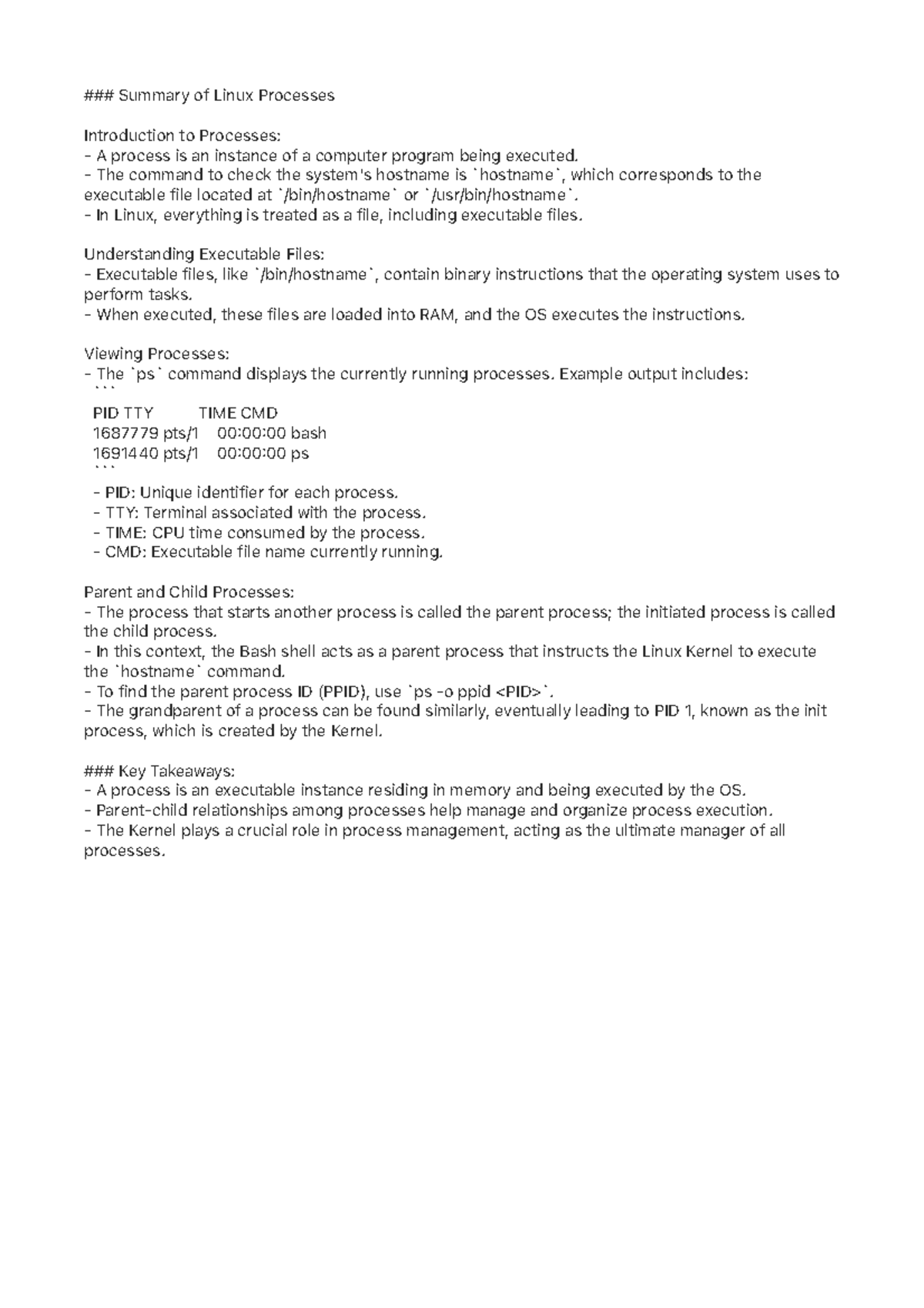 Summary of Linux Processes -Lesson-11 - Summary of Linux Processes ...