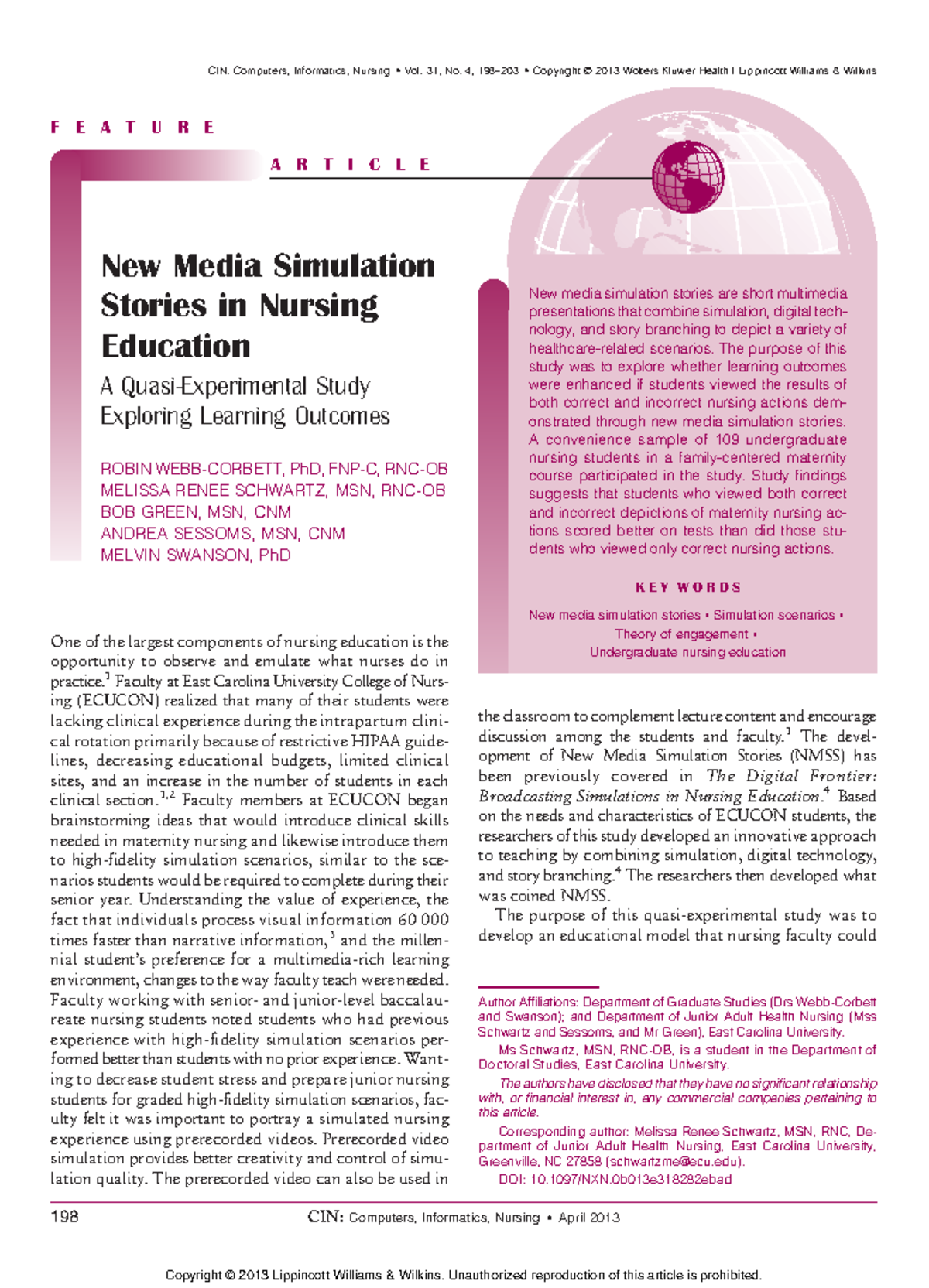 Sim Stories in Nurse Ed - For practice - F E A T U R E A R T I C L E ...