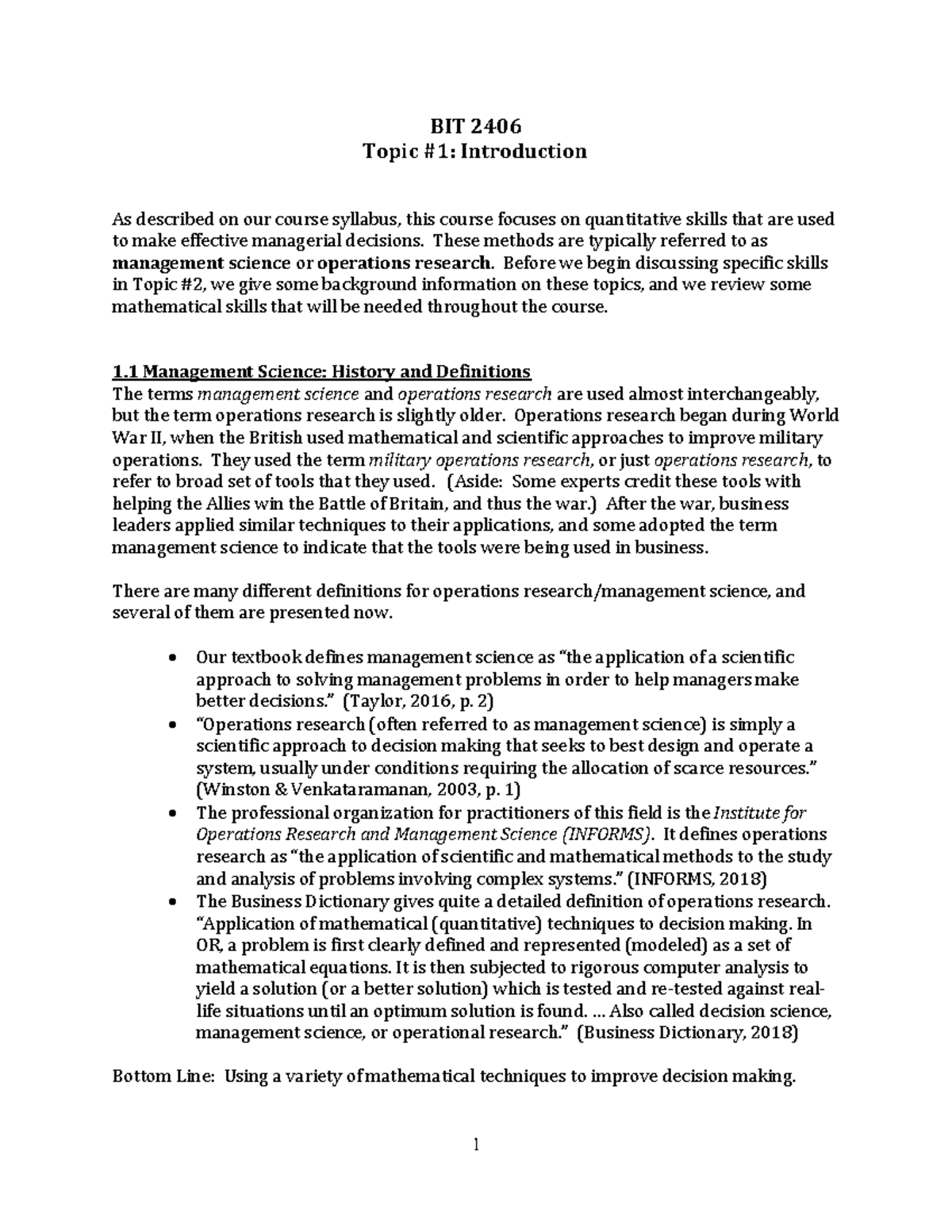 Topic 1 - Intro - BIT 2406 Topic #1: Introduction As described on our course syllabus, this ...