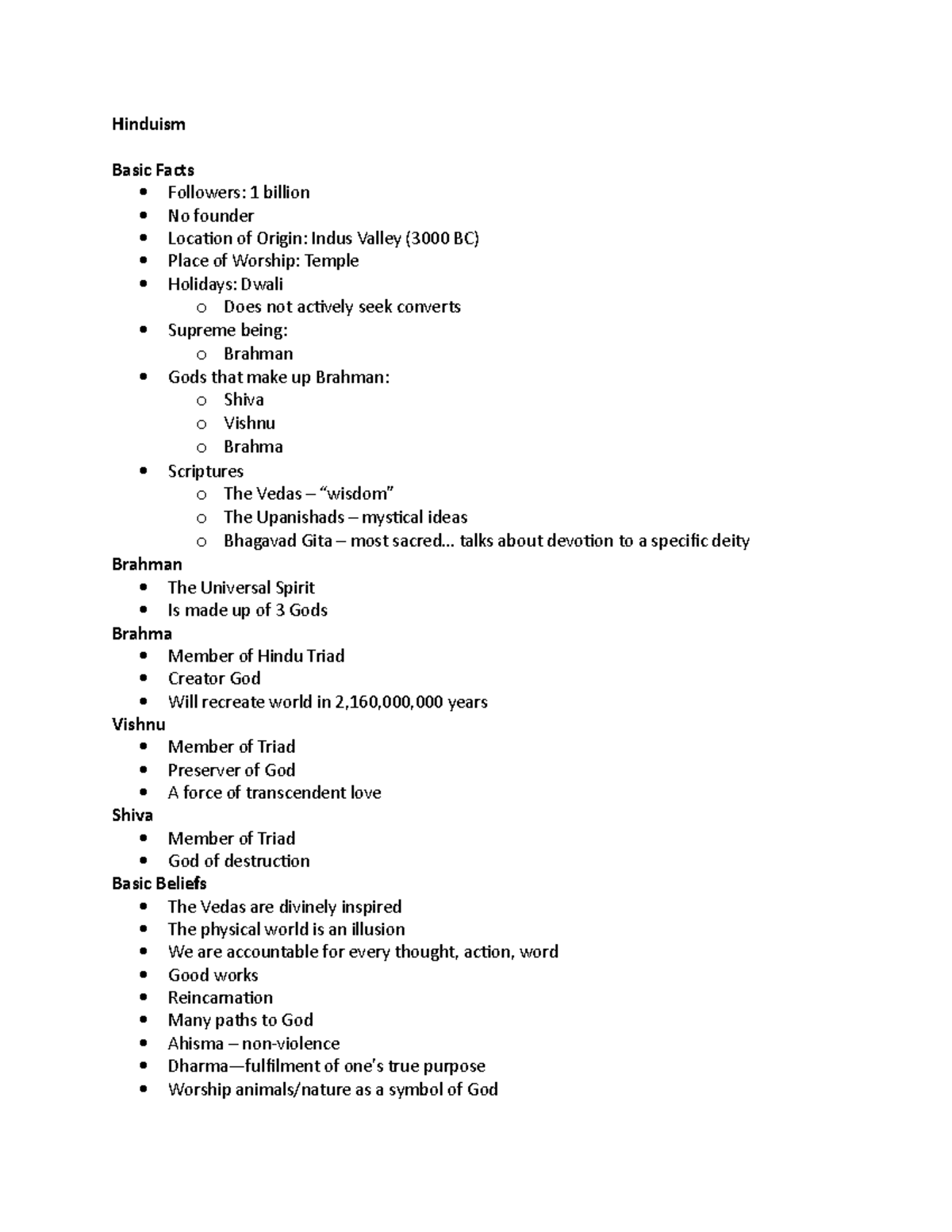 Hinduism - Lecture notes 6 - Hinduism Basic Facts Followers: 1 billion ...