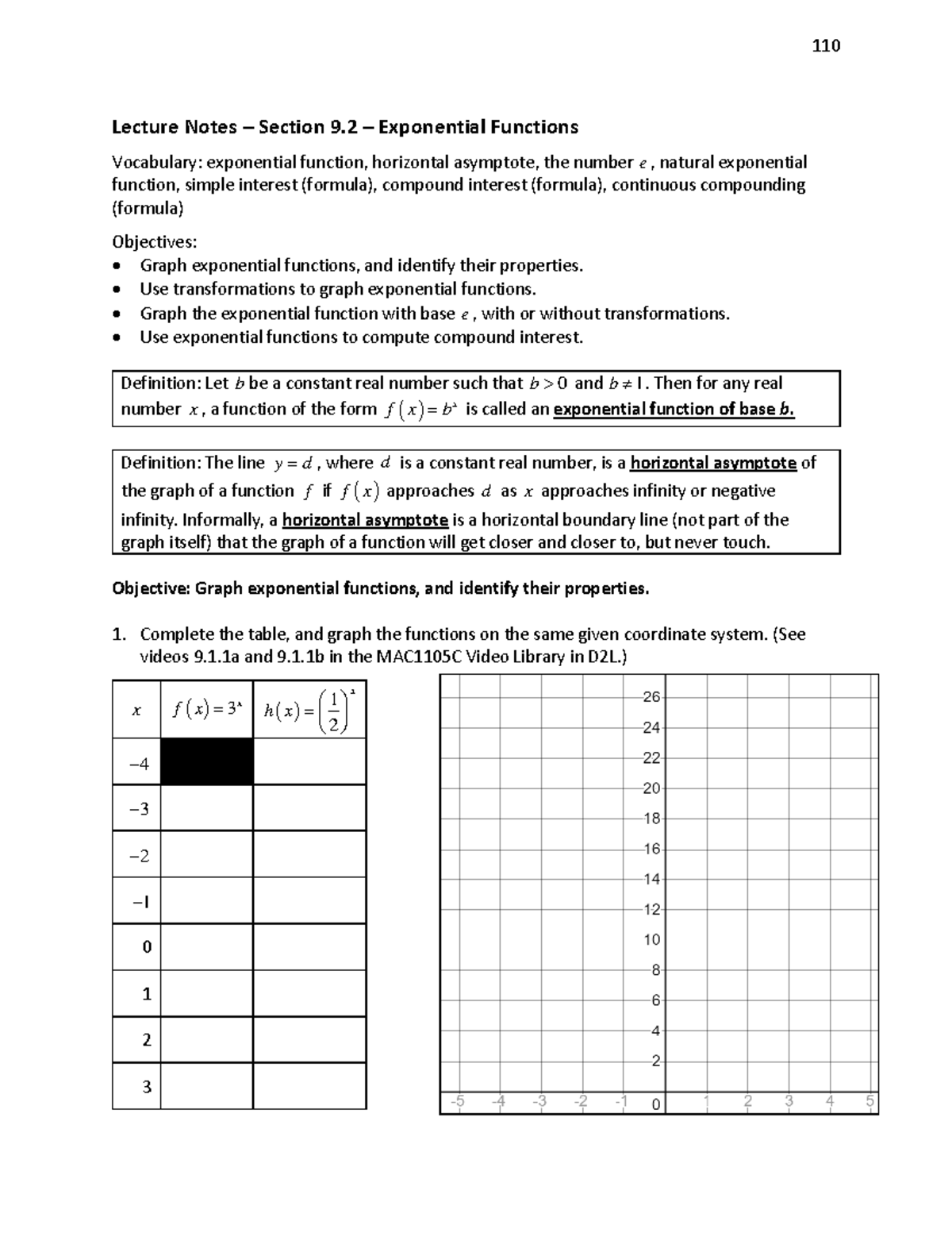 M1105C 9.2 LN Exponential Functions W PG NUMS - Lecture Notes – Section ...