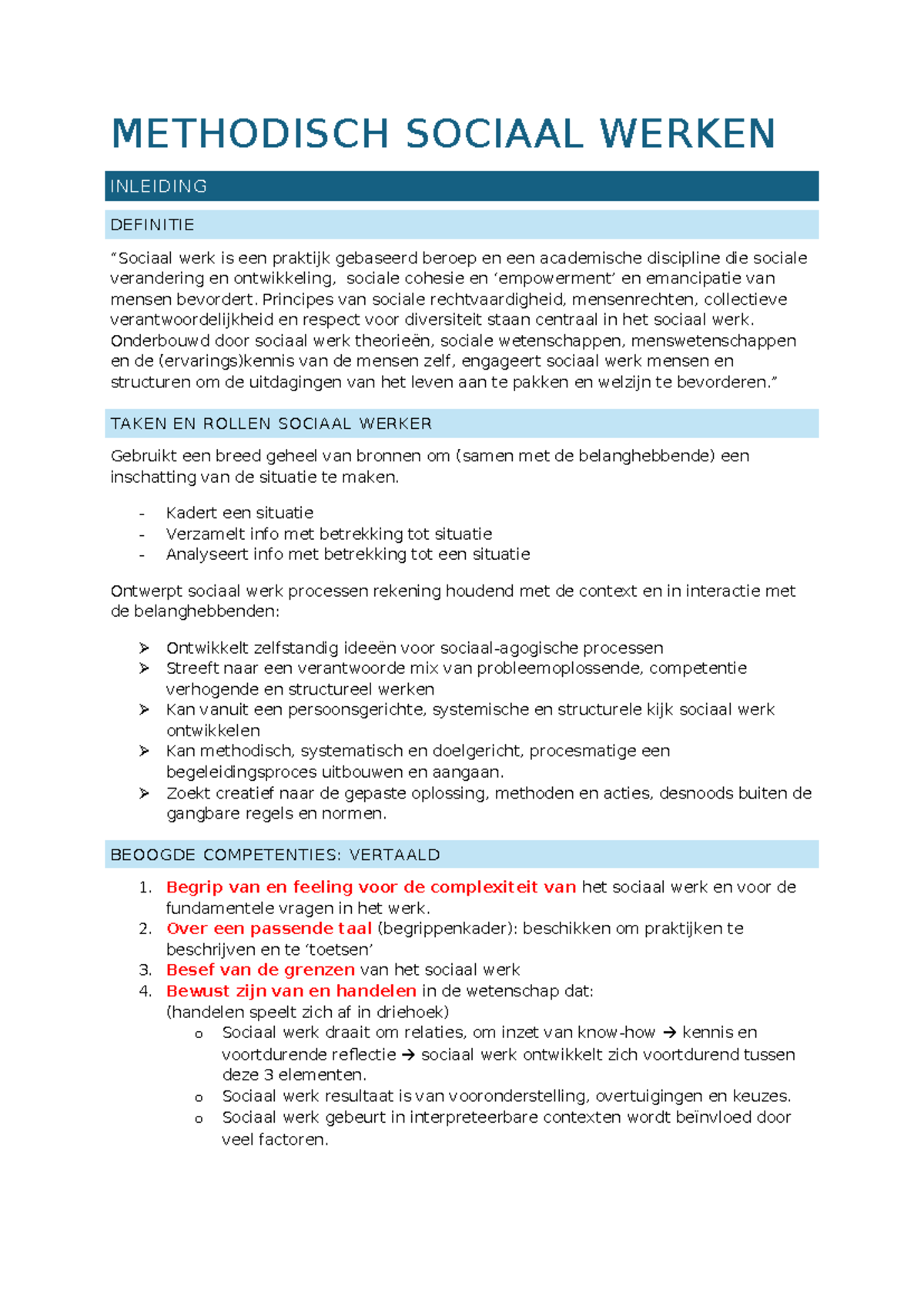 Samenvatting methodisch sociaal werken - METHODISCH SOCIAAL WERKEN ...