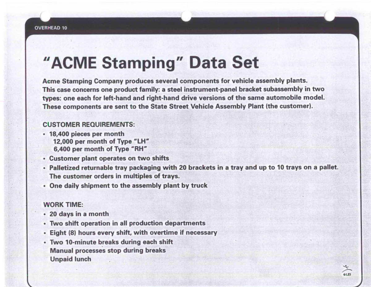 LM-2.1- Value stream mapping - ACME Dataset - OVERHEAD 10 "ACME ...
