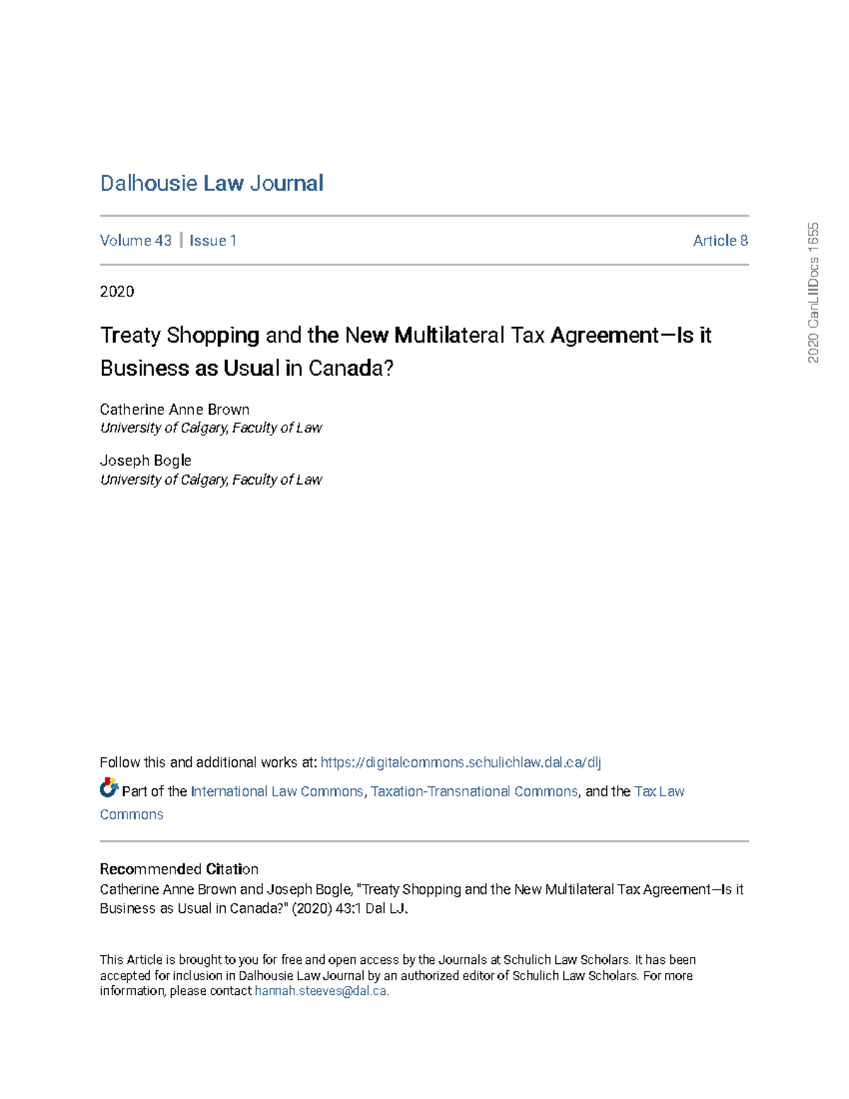 Perusal 2 - treaty shopping - Dalhousie Law JournalDalhousie Law ...