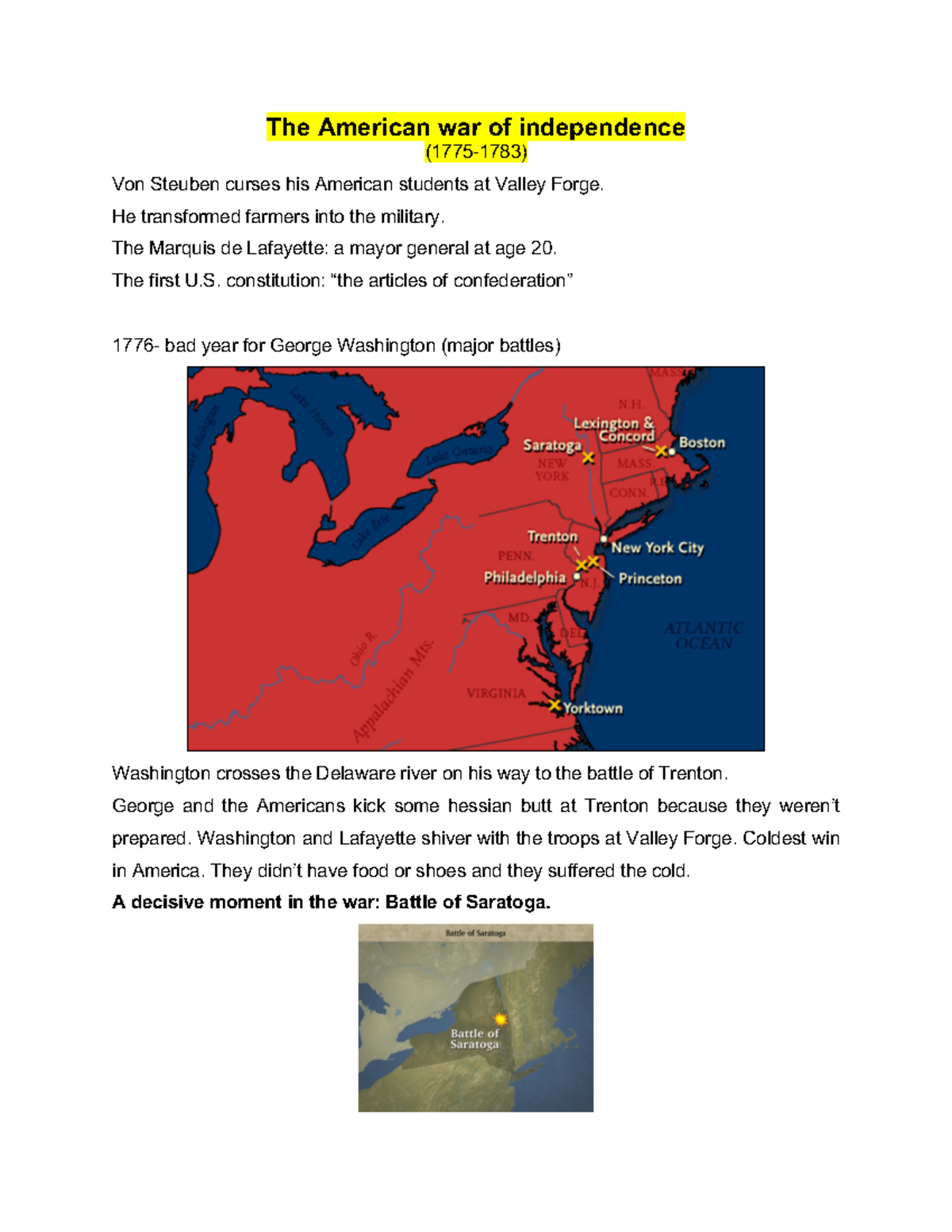 The American war of independence - The American war of independence ...