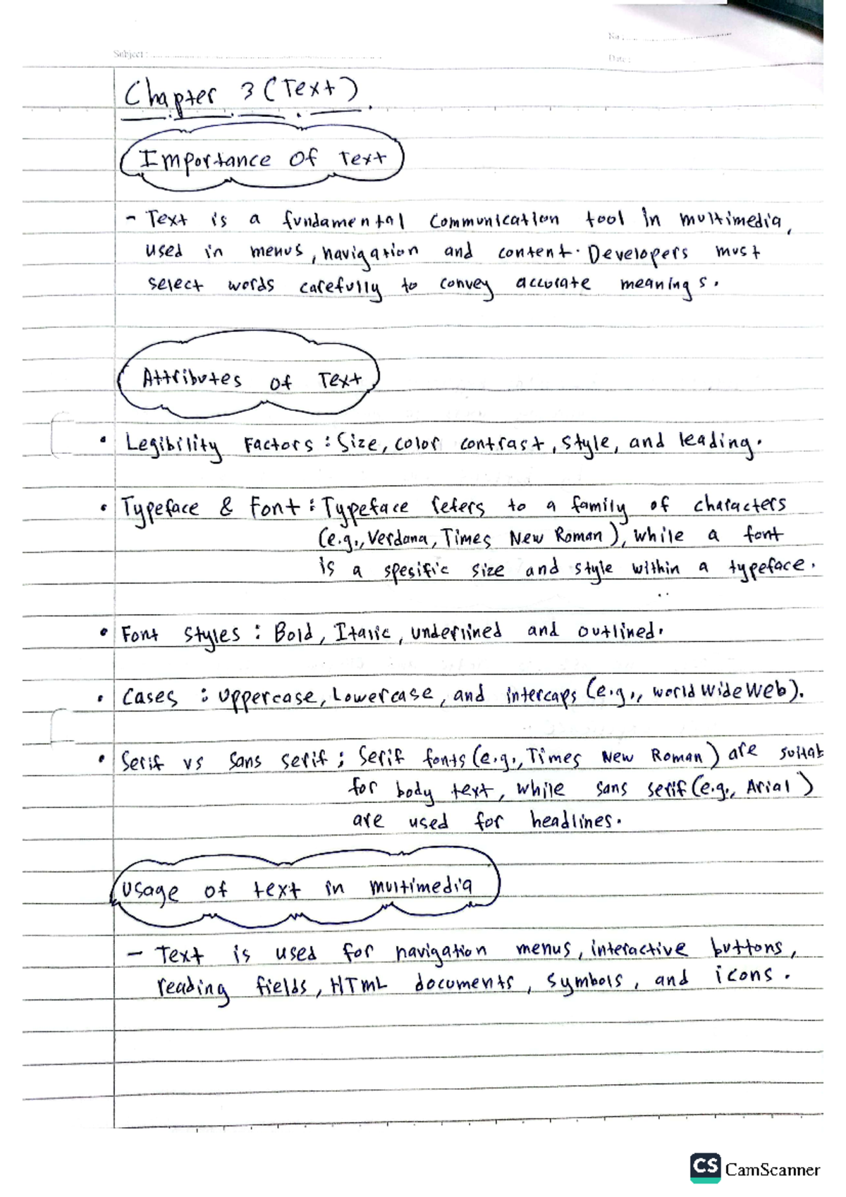 Chapter 3(TEXT) summary - No: Subject Date: Chapter 3 (Text) Importance ...