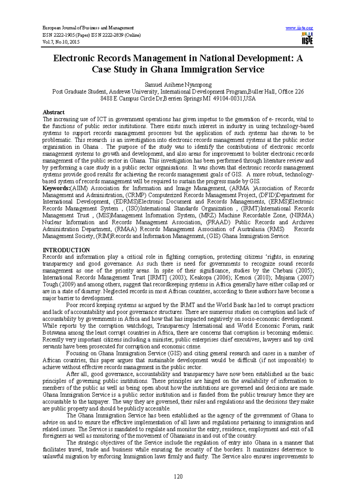 234626429 - ISSN 2222-1905 (Paper) ISSN 2222-2839 (Online) Vol, No ...