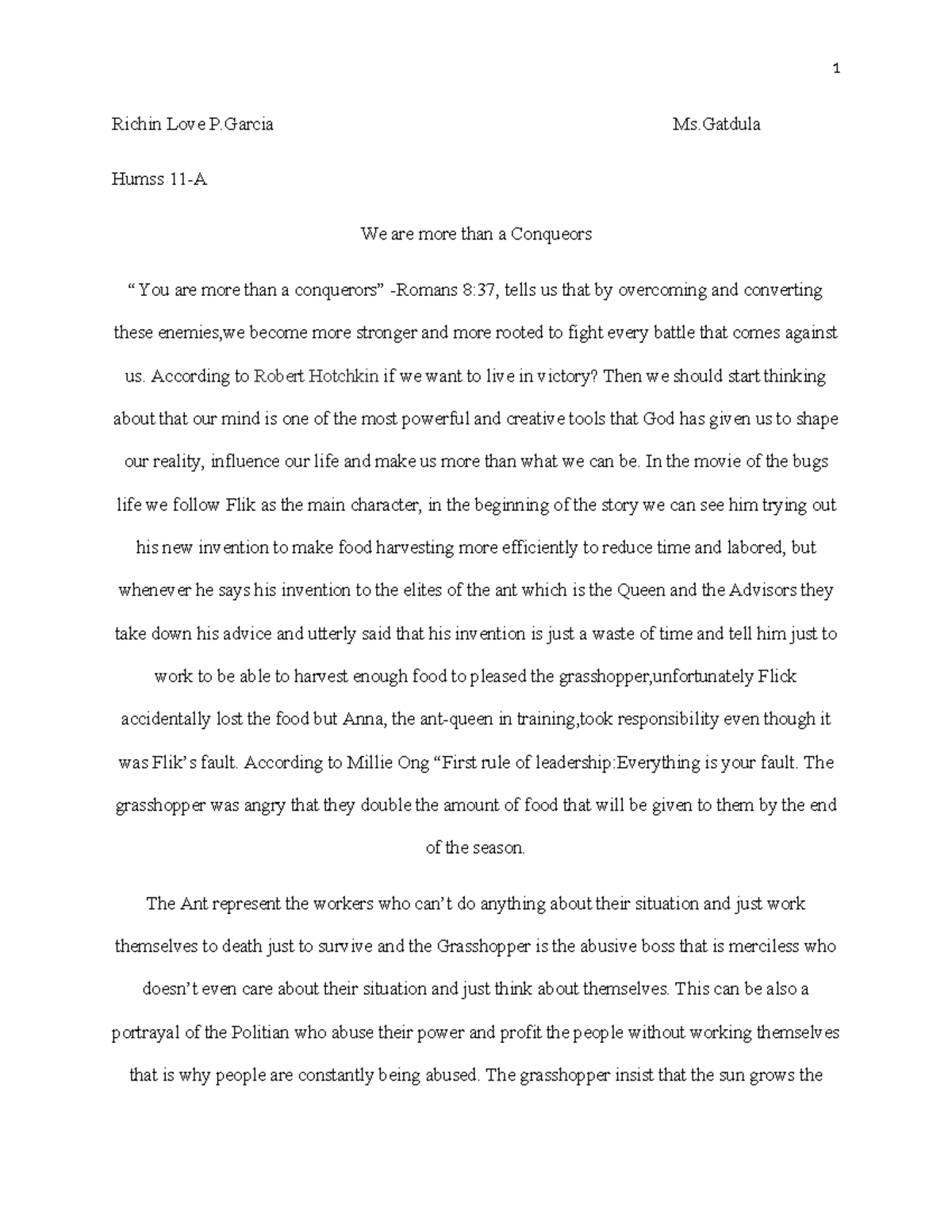 A bug's life film analysis - Richin Love P Ms Humss 11-A We are more ...