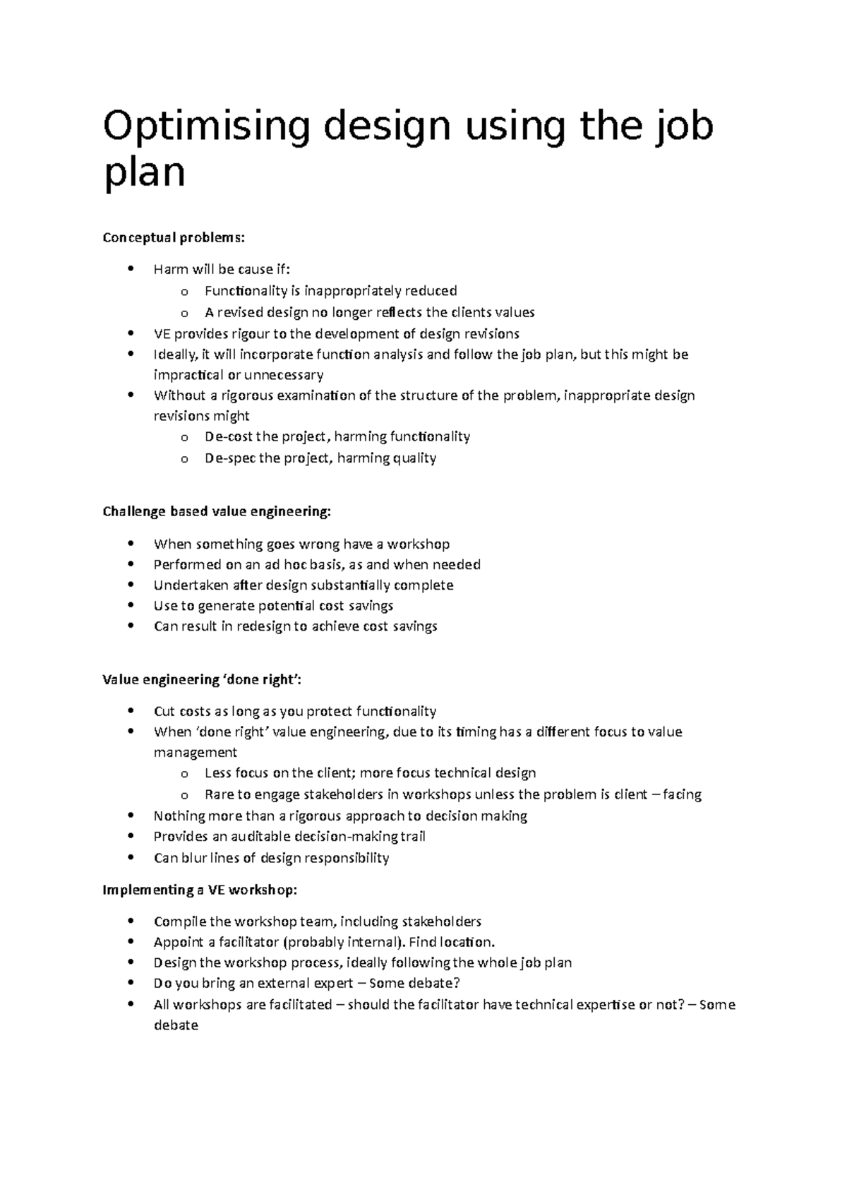 Unit 3 - Optimising Design using the job plan - Optimising design using ...