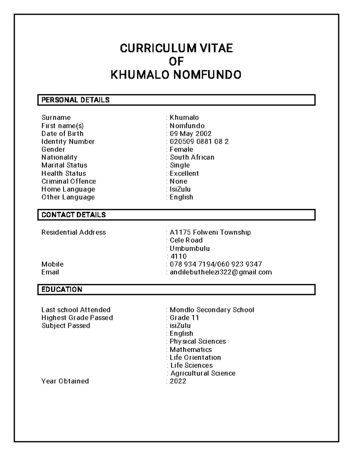 DOC-20240124-WA0038 - CURRICULUM VITAE OF KHUMALONOMFUNDO ...