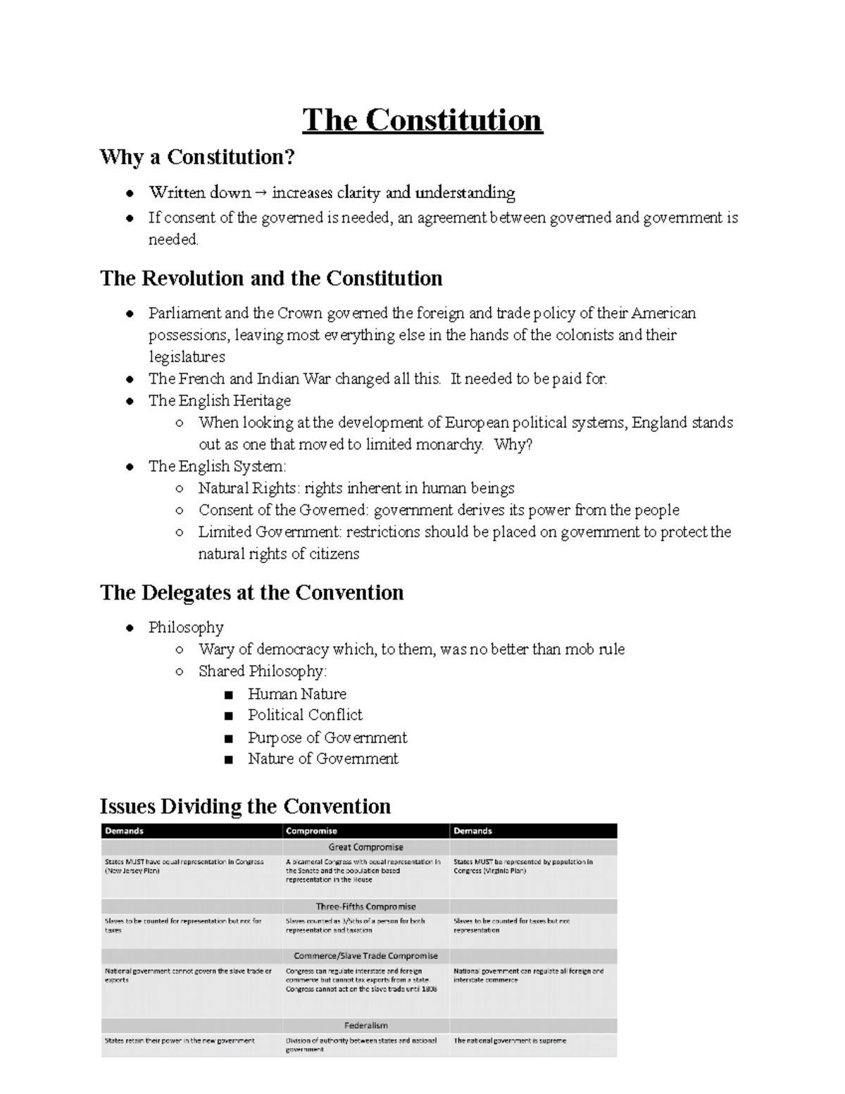Ch 2. The Constitution - The Constitution Why a Constitution? Written down → increases clarity ...