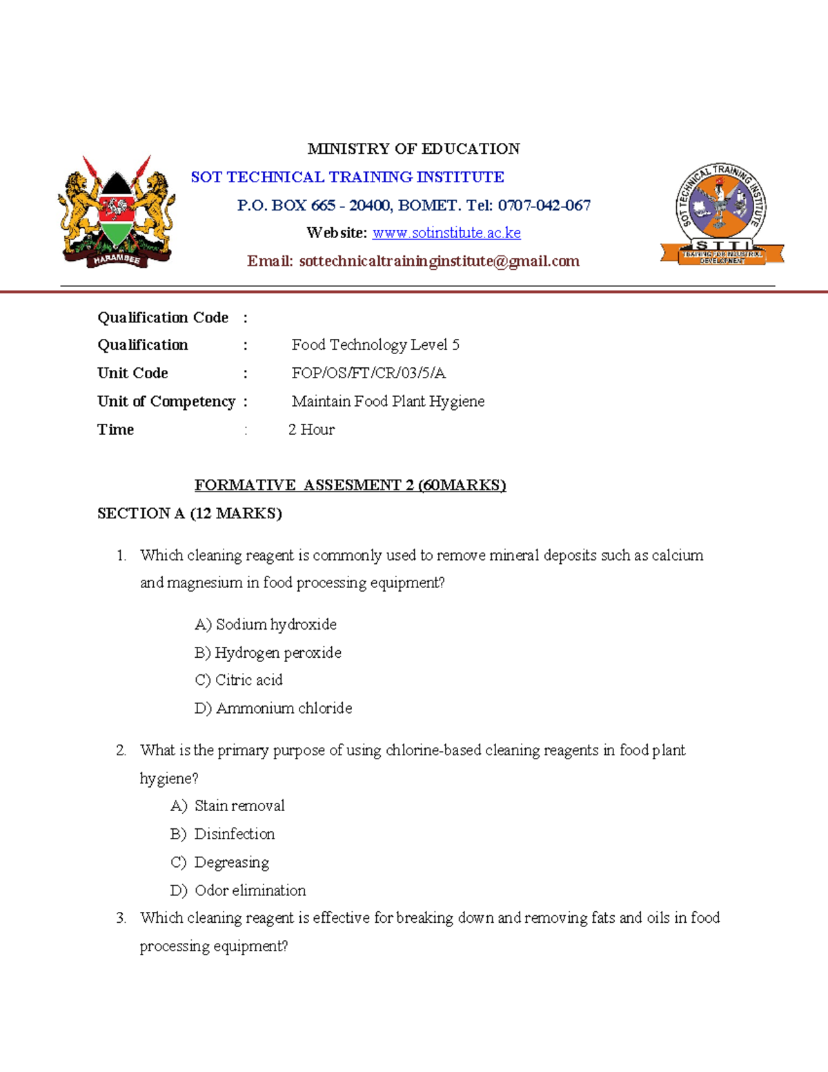 PHA2 - this notes are guidelines to plant hygiene - MINISTRY OF ...