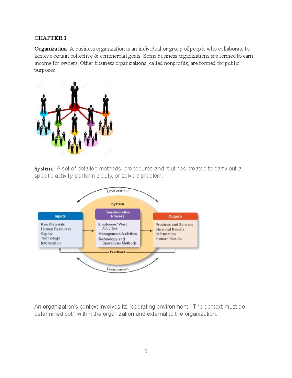 Chapter 1 - CHAPTER 1 Organization: A business organization is an ...
