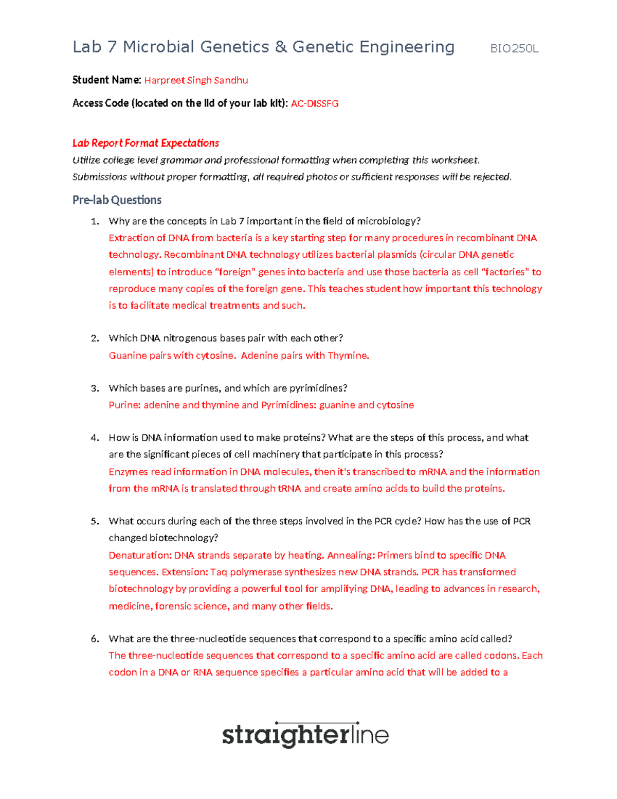 BIO250 Lab 7 - Complete DOC - Student Name: Harpreet Singh Sandhu ...