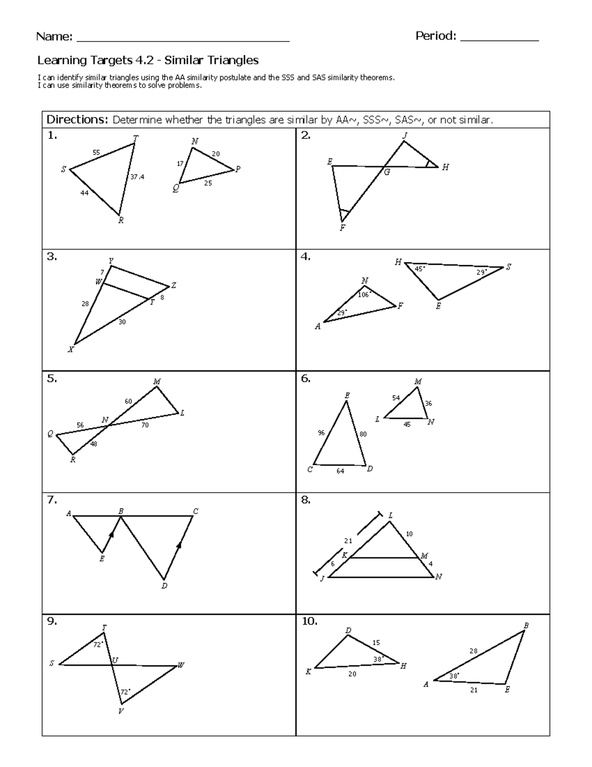 4.2 Worksheet - Nothing - Directions: Determine whether the triangles ...