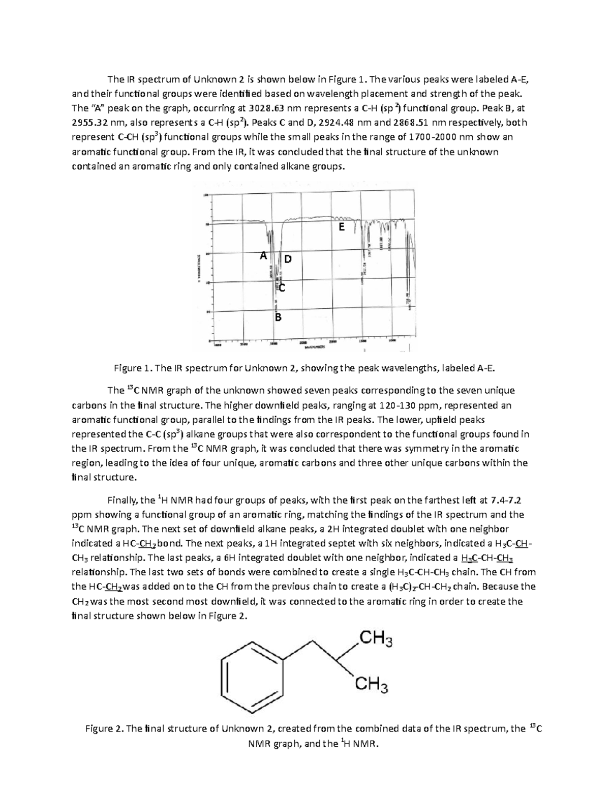 Dry Lab Individual Lab Report - The IR spectrum of Unknown 2 is shown ...