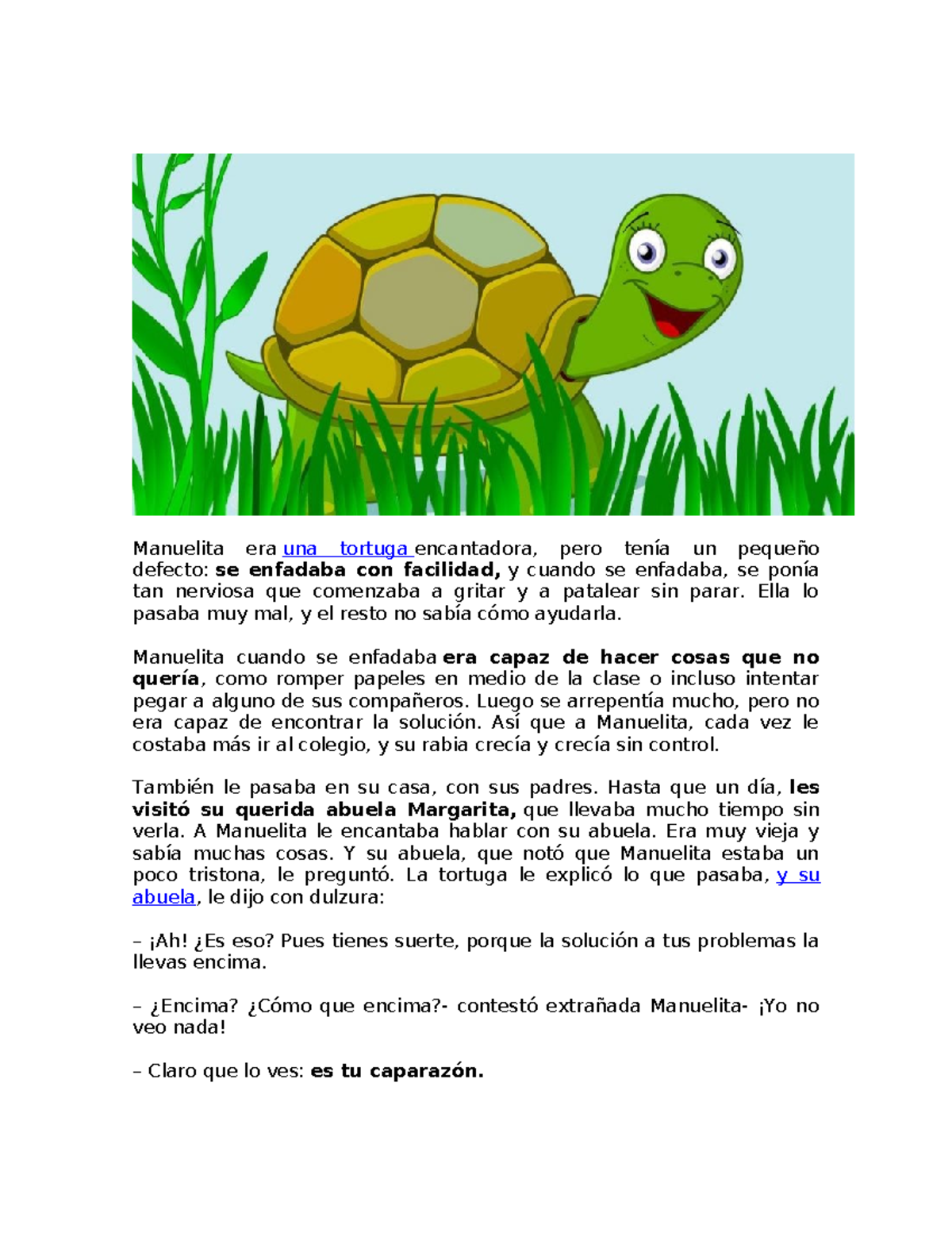 Manuelita cuento emociones - Manuelita era una tortuga encantadora ...