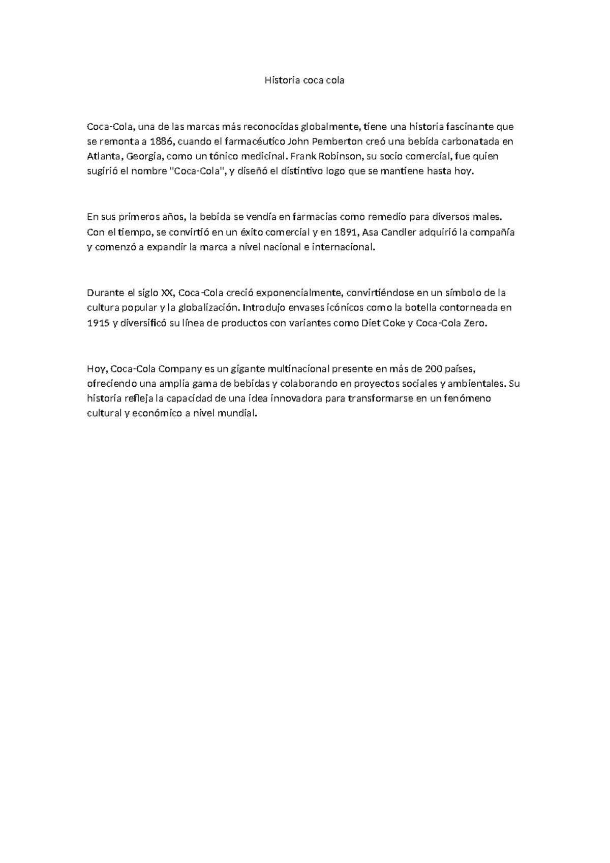 Historia coca cola - espero les sirva - Historia coca cola Coca-Cola, una de las marcas más ...