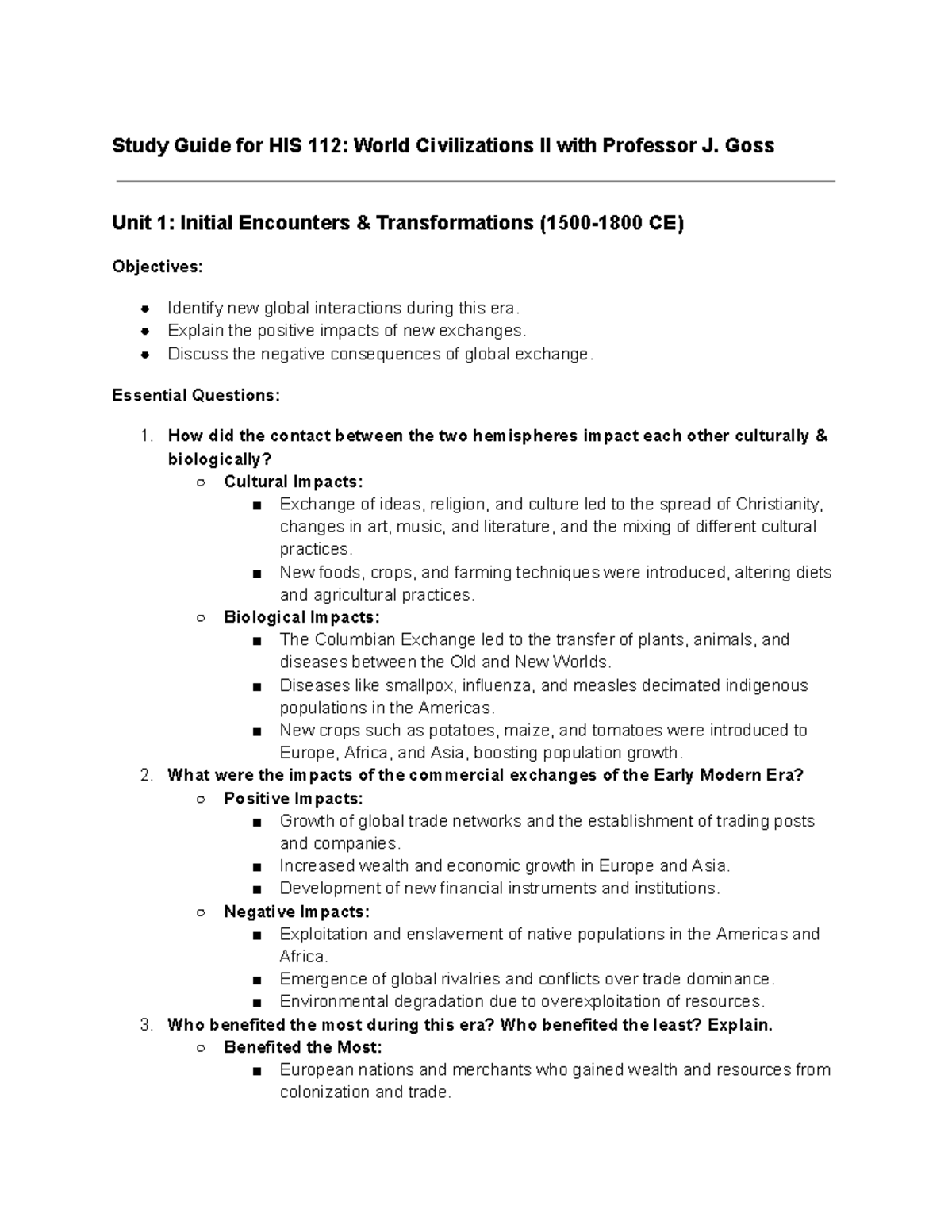 Final Study Guide - Study Guide for HIS 112: World Civilizations II ...