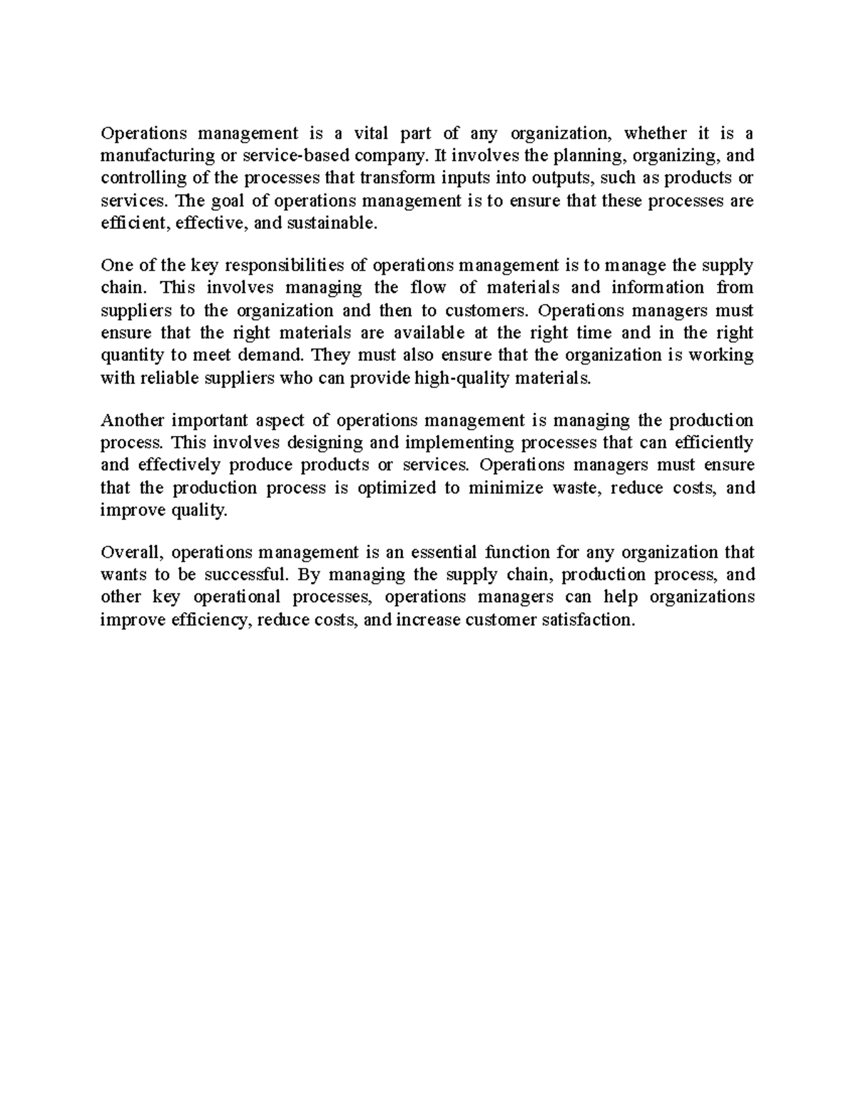 Operations Management - It involves the planning, organizing, and ...