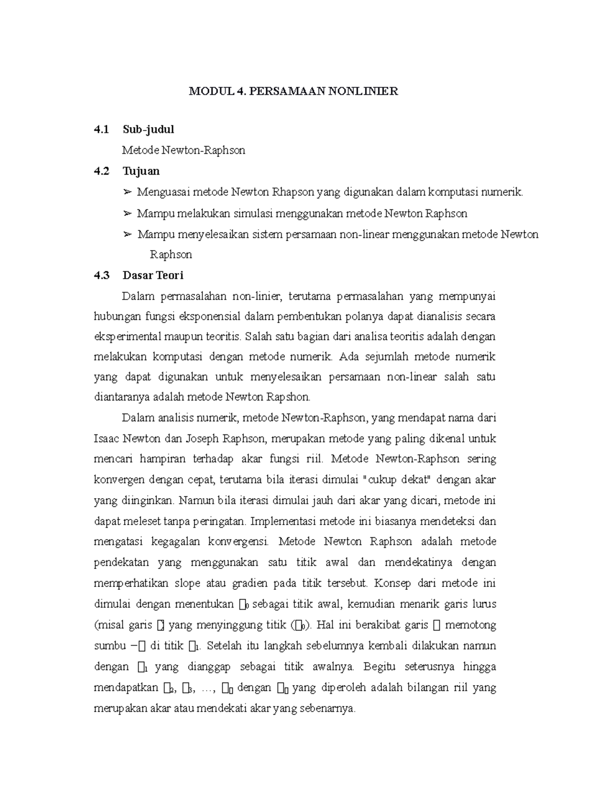 Modul 4. Persamaan Nonlinier - MODUL 4. PERSAMAAN NONLINIER 4 Sub-judul ...