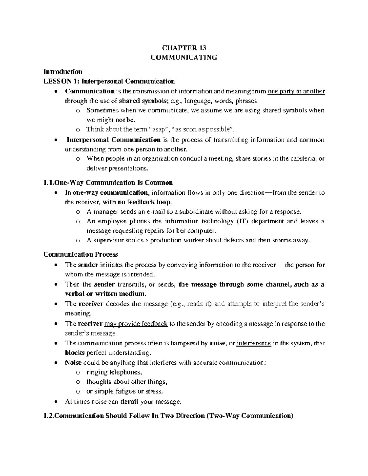 Chapter 13 - Communication - CHAPTER 13 COMMUNICATING Introduction ...