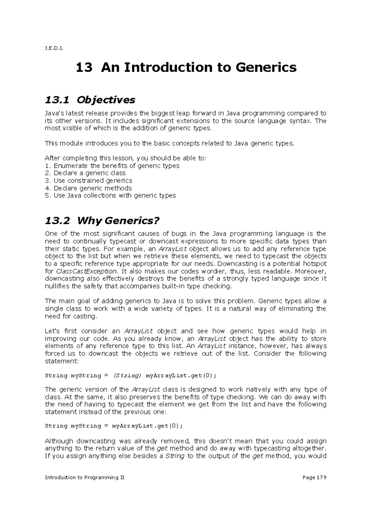 Part Thirteen Introduction to Programming 2 - 13 An Introduction to Generics 13 Objectives Java ...