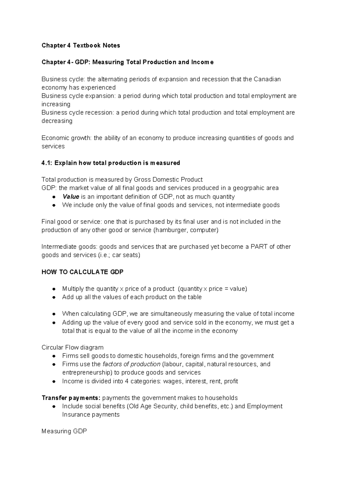 Chapter 4 Textbook Notes - Chapter 4 Textbook Notes Chapter 4- GDP ...