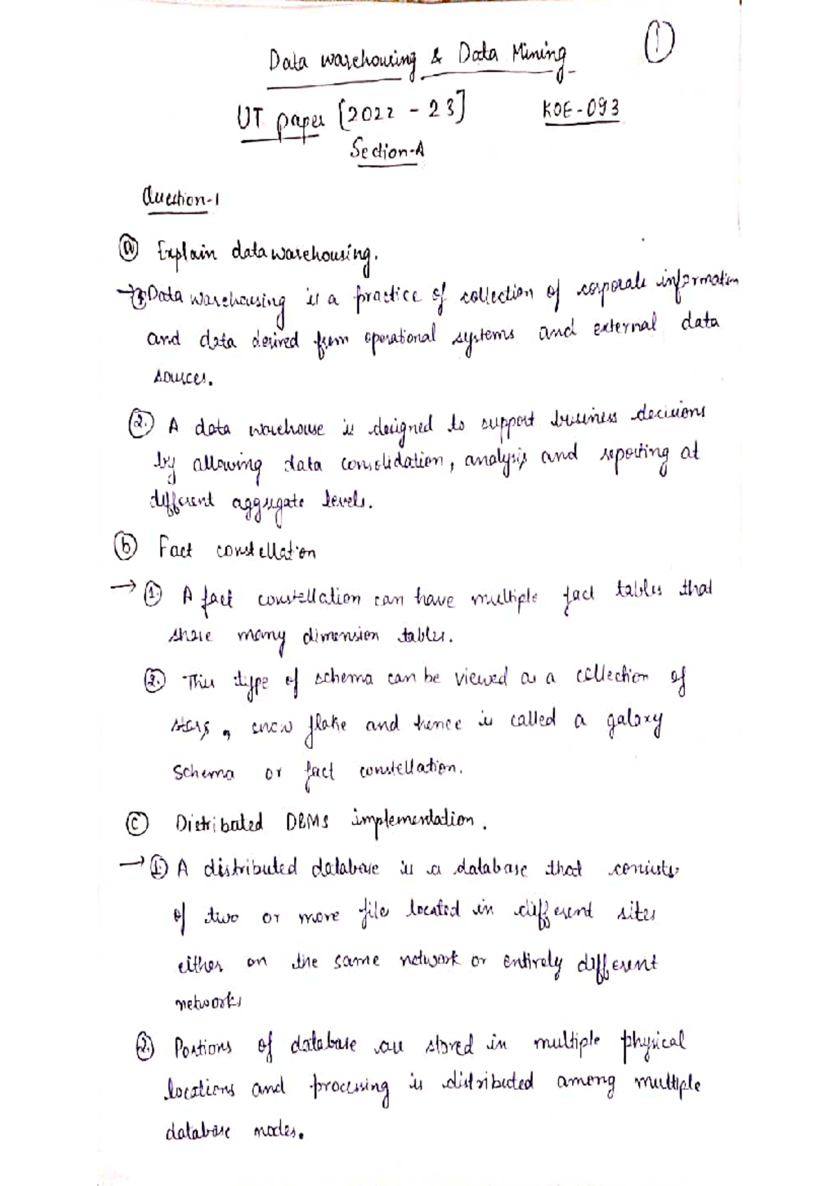 DWDM AKTU Solution 2022-23 - 1 Data warehousing Data Mining UT paper a ...