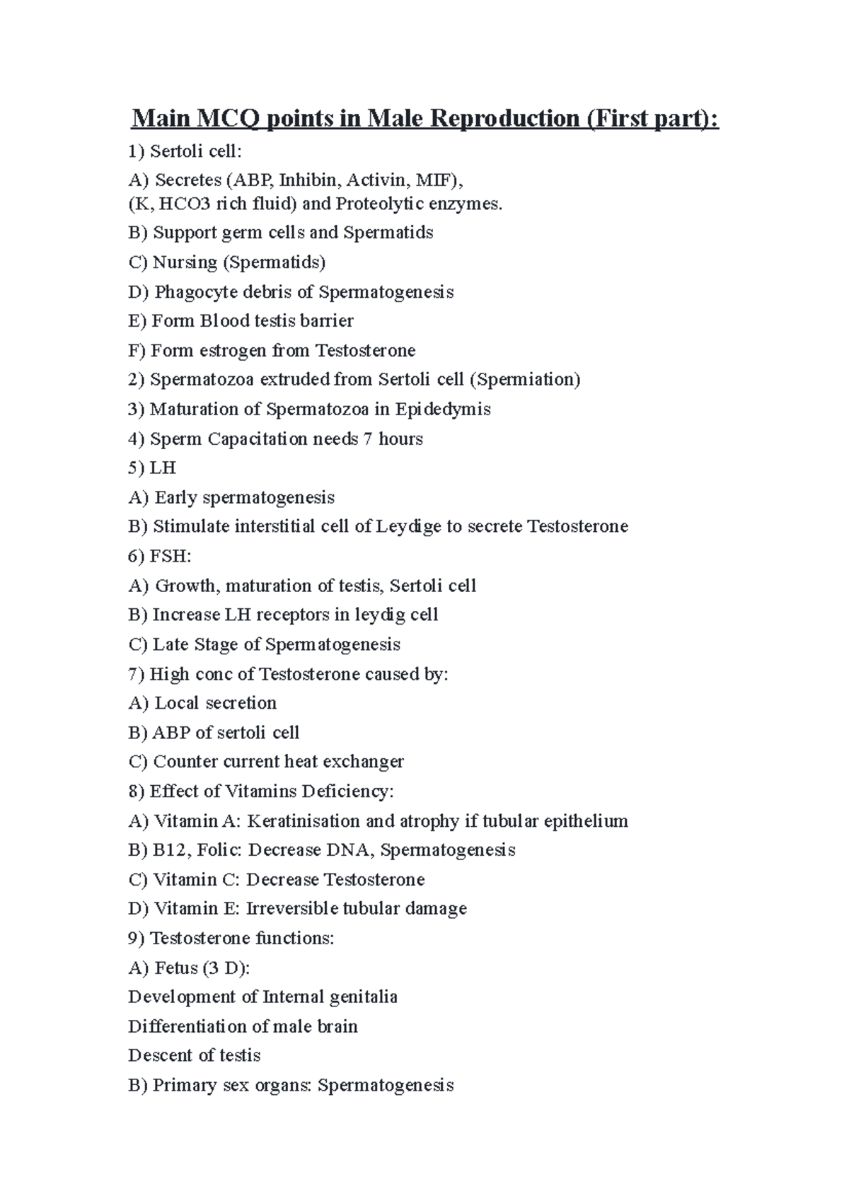 Main mcq point physio rep - Main MCQ points in Male Reproduction (First ...