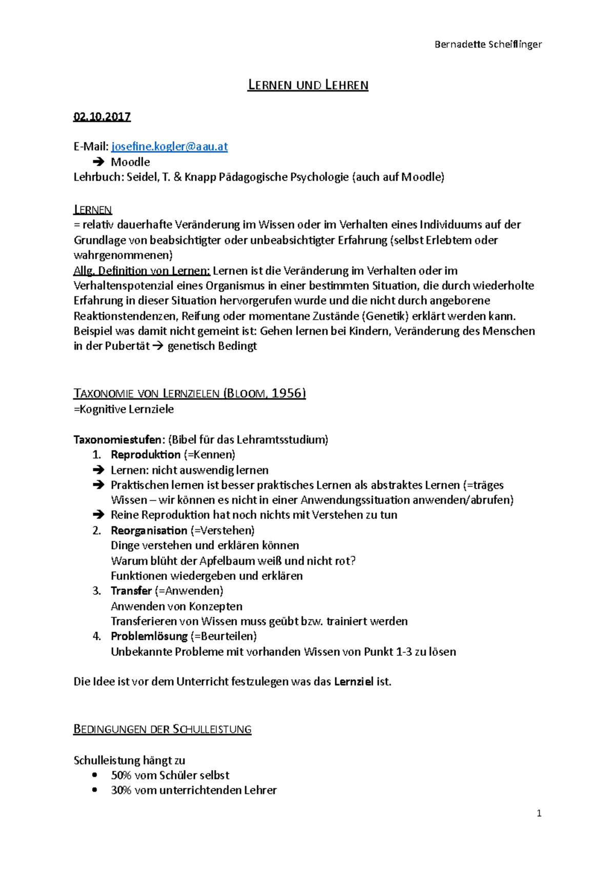 Lernen und Lehren - Lecture Notes - L ERNEN UND LEHREN 02. E-Mail ...