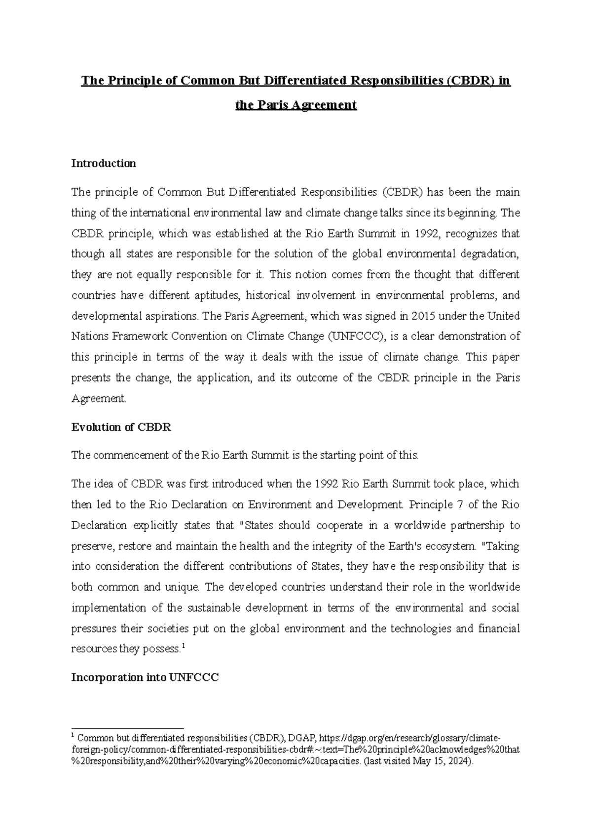 The Principle of Common But Differentiated Responsibilities - The CBDR ...