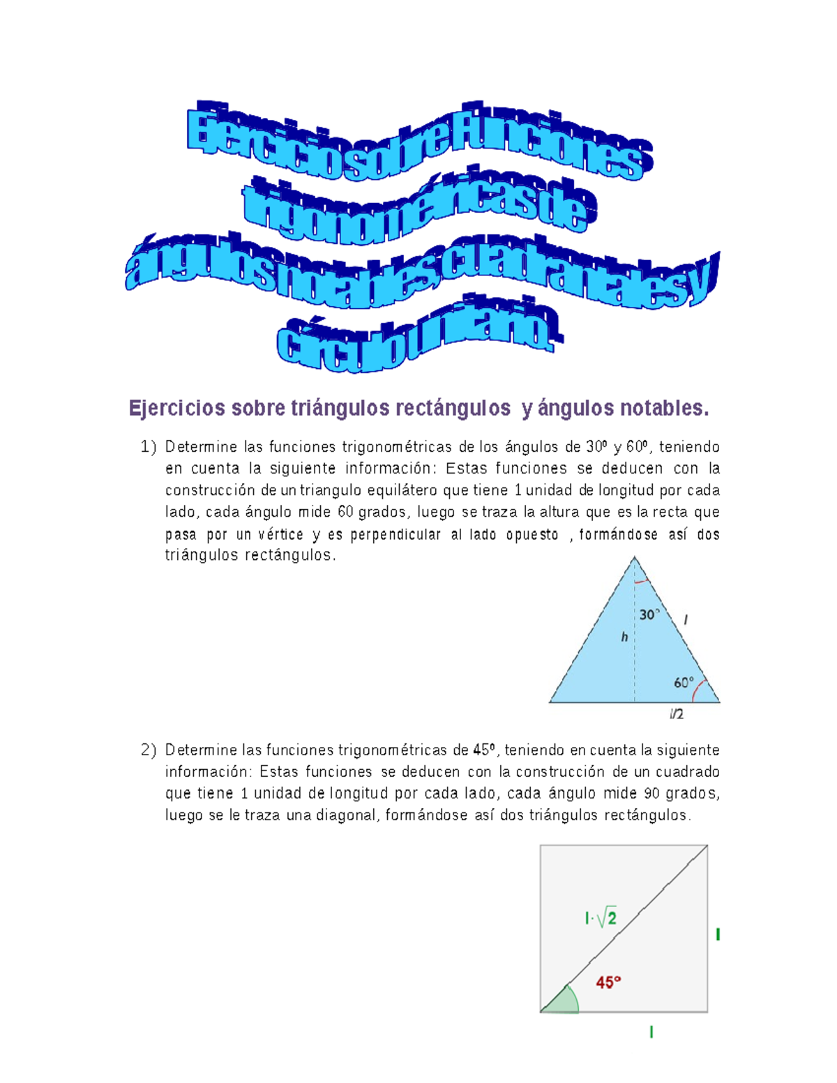 Unidad X Ejercicios sobre triángulos rectángulos y funciones trigonométricas 21 - Ejercicios ...