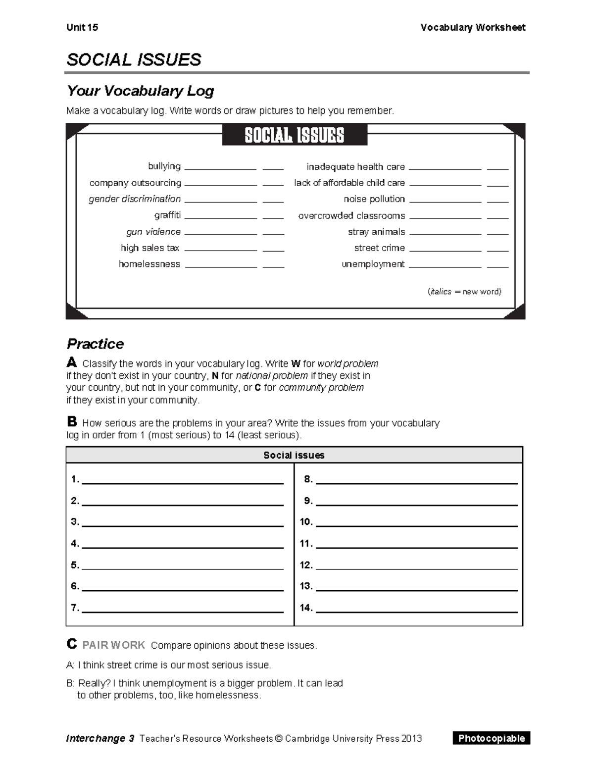 Vocabulary-Social issues INGLESH. - Unit 15 Vocabulary Worksheet ...